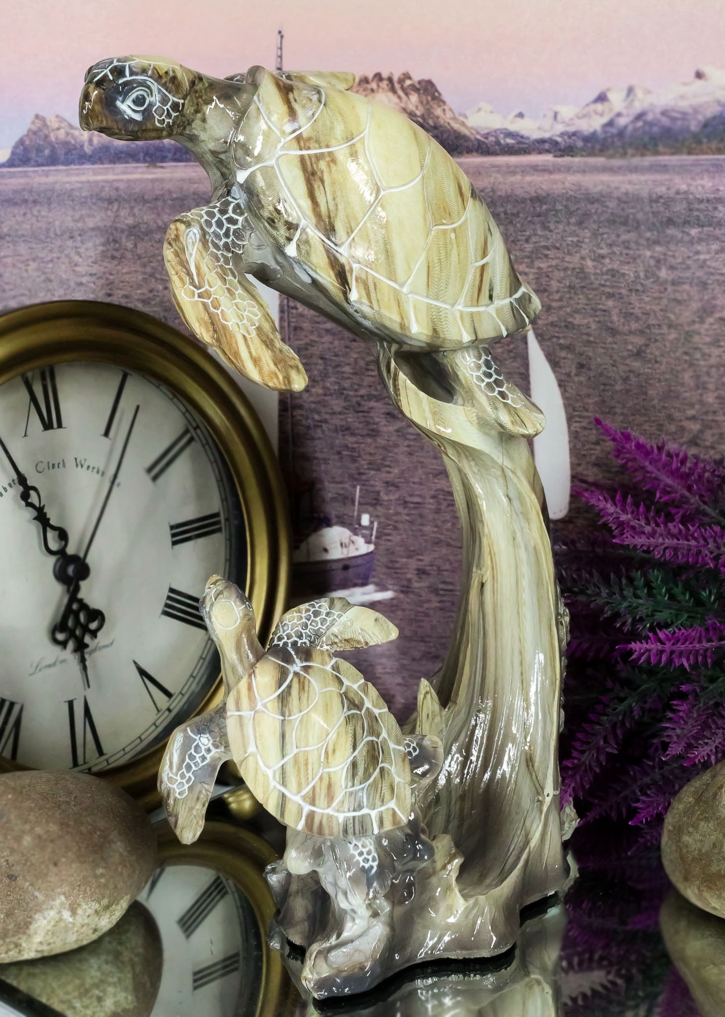 Marine Giant Sea Turtle Mother And Hatchling Baby By Corals Faux Marble ...