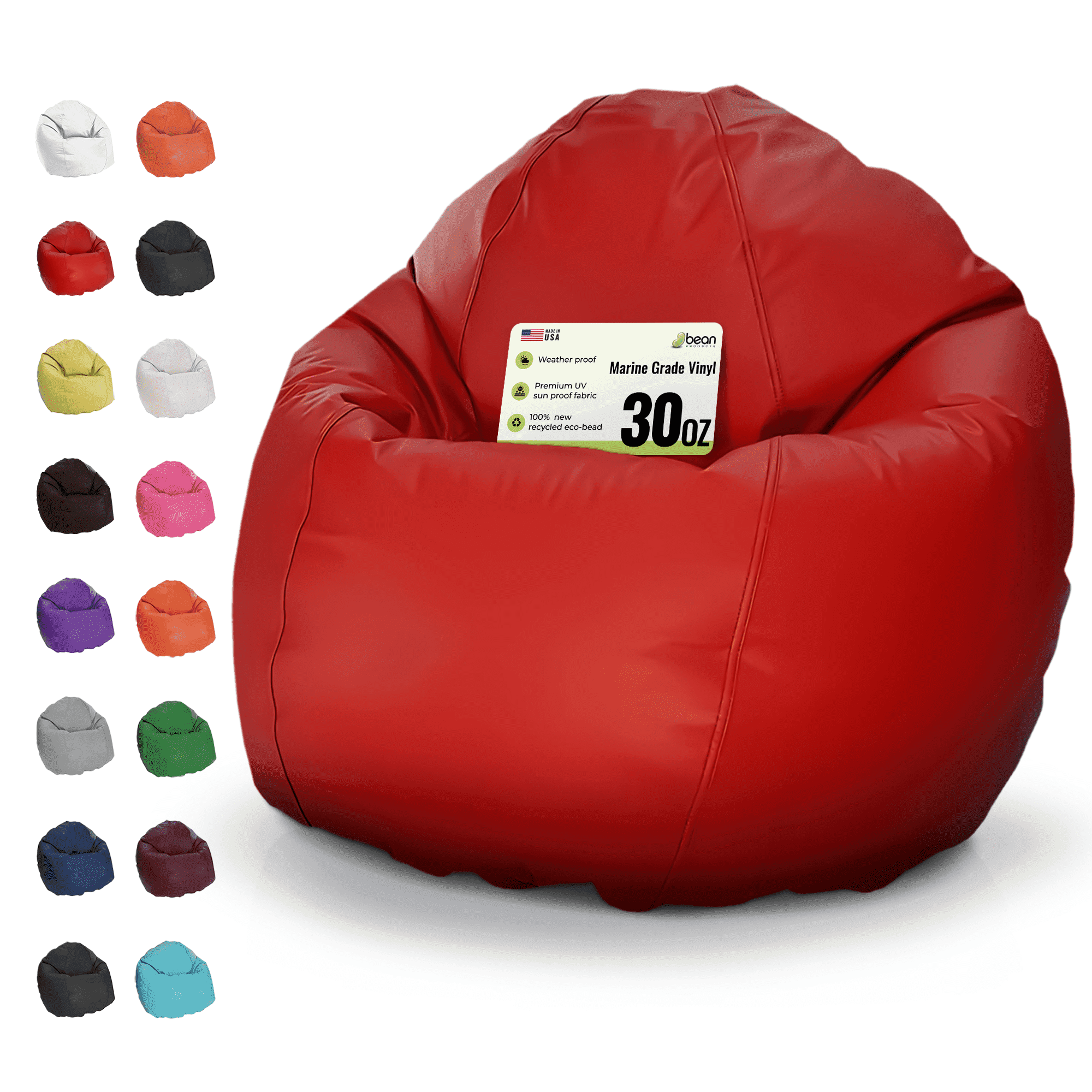 Marine Grade Vinyl 36x36x40" Large Bean Bag Chair - w/Polystyrene Beads ...