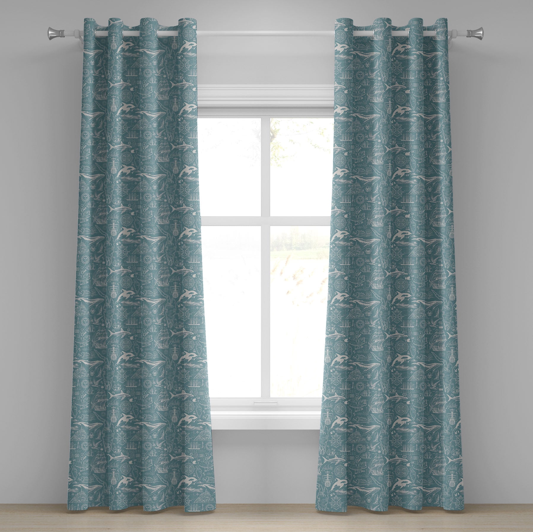 Marine Grommet Curtain, Vintage Historical Nautical Pattern of Ship Map ...