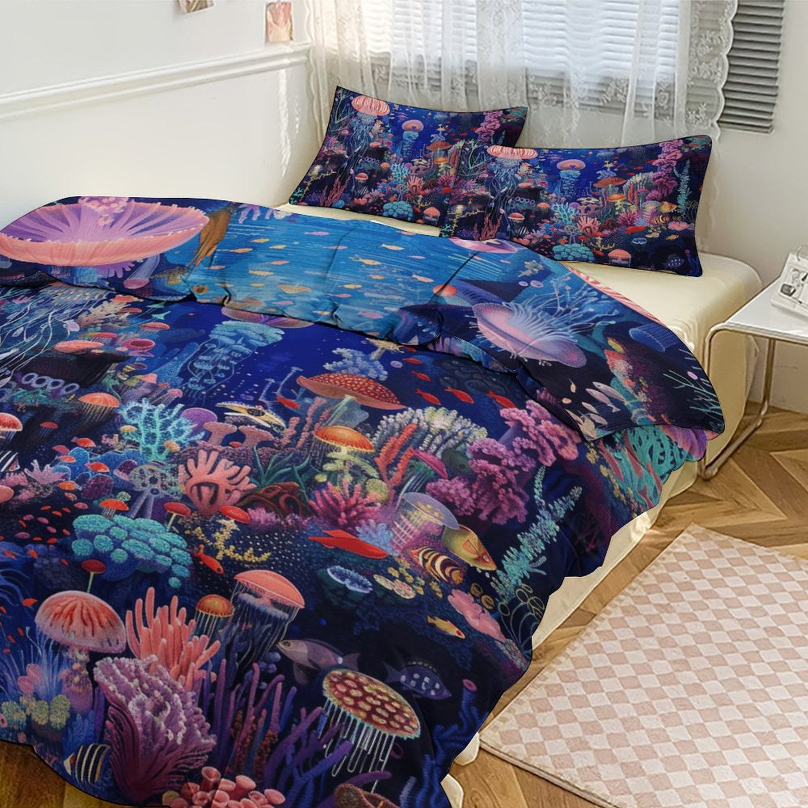 Marine Jellyfish Bedding Sets Twin Duvet Cover 3 Piece Cute Bed Set for ...