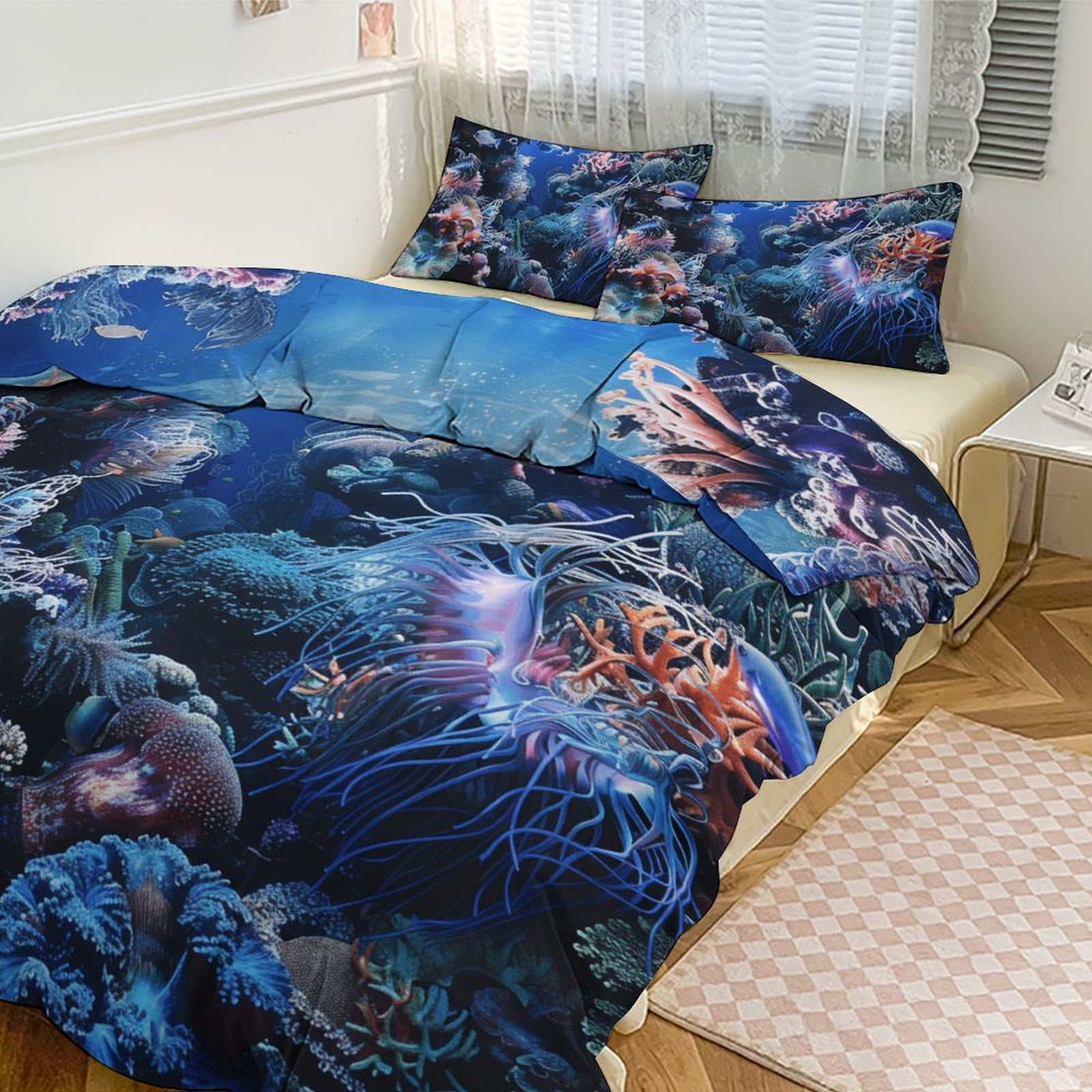 Marine Jellyfish Bedding Sets Twin Duvet Cover 3 Piece Cute Bed Set for ...
