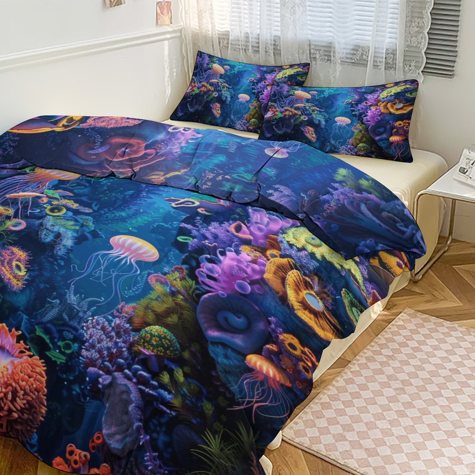 Marine Jellyfish Bedding Sets Twin Duvet Cover 3 Piece Cute Bed Set for ...