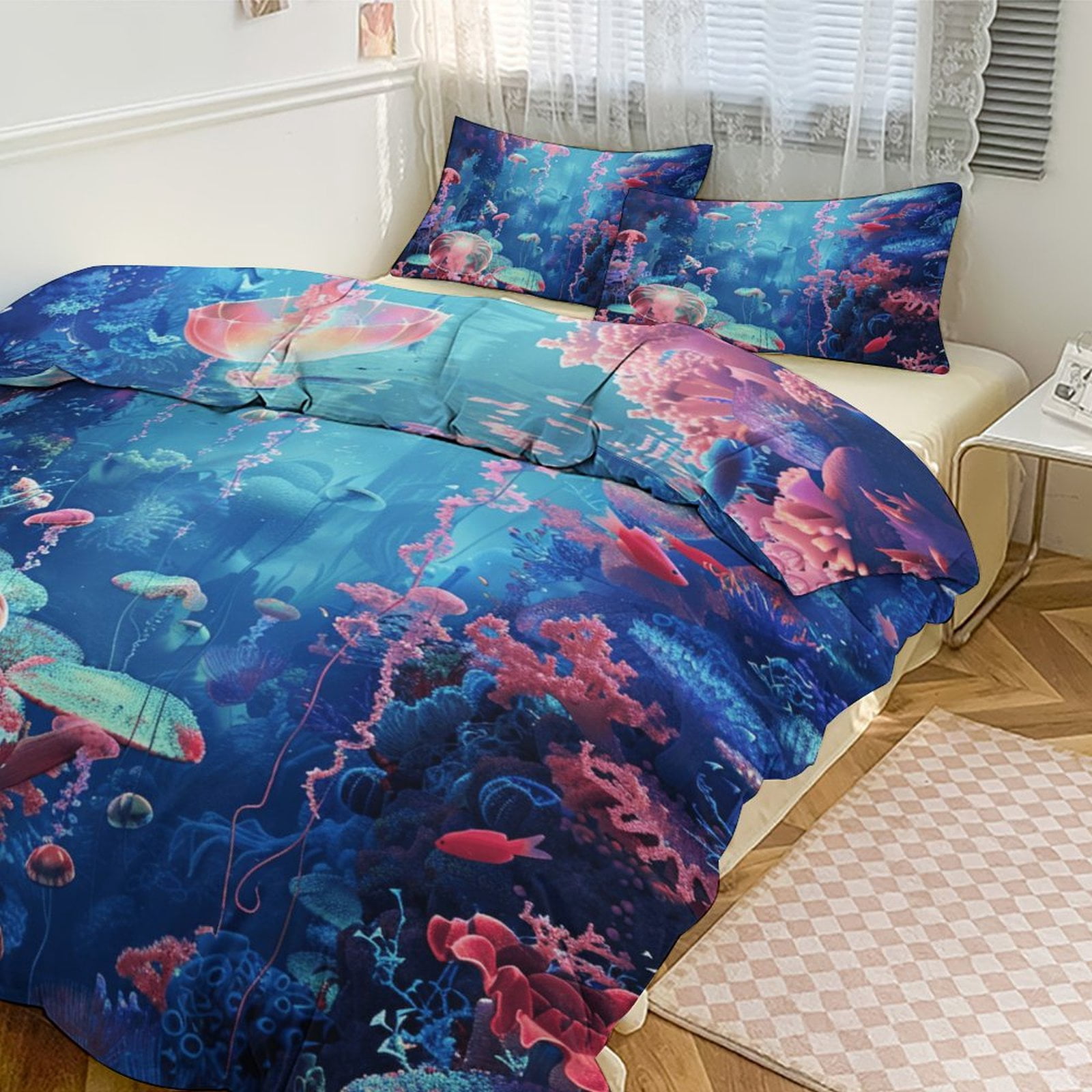 Marine Jellyfish Bedding Sets Twin Duvet Cover 3 Piece Cute Bed Set for ...