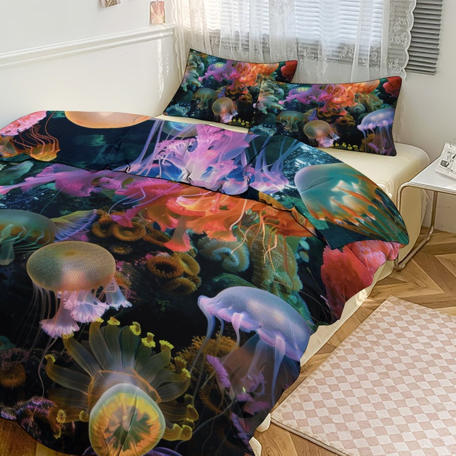 Marine Jellyfish Bedding Sets Twin Duvet Cover 3 Piece Cute Bed Set for ...