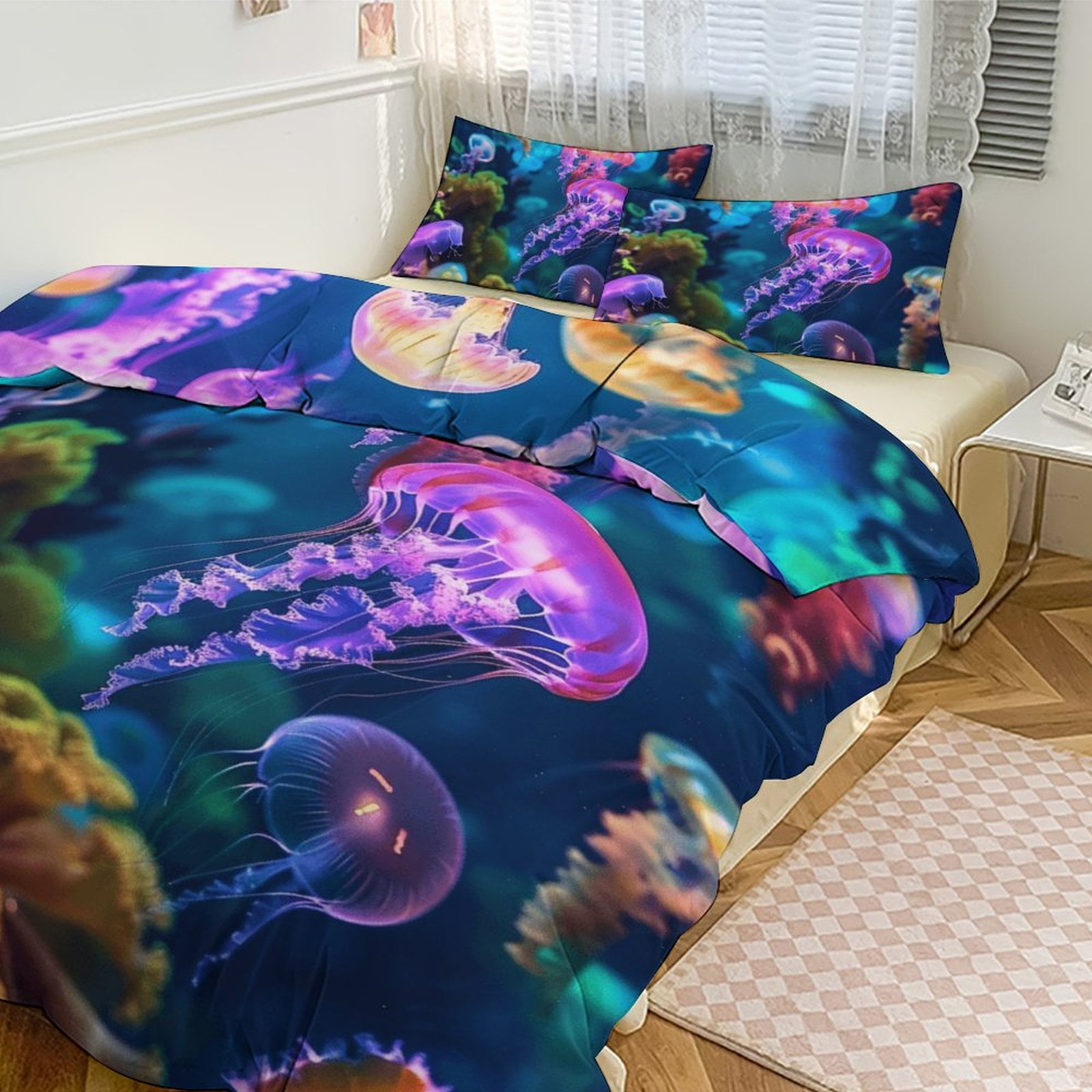 Marine Jellyfish Bedding Sets Twin Duvet Cover 3 Piece Cute Bed Set for ...
