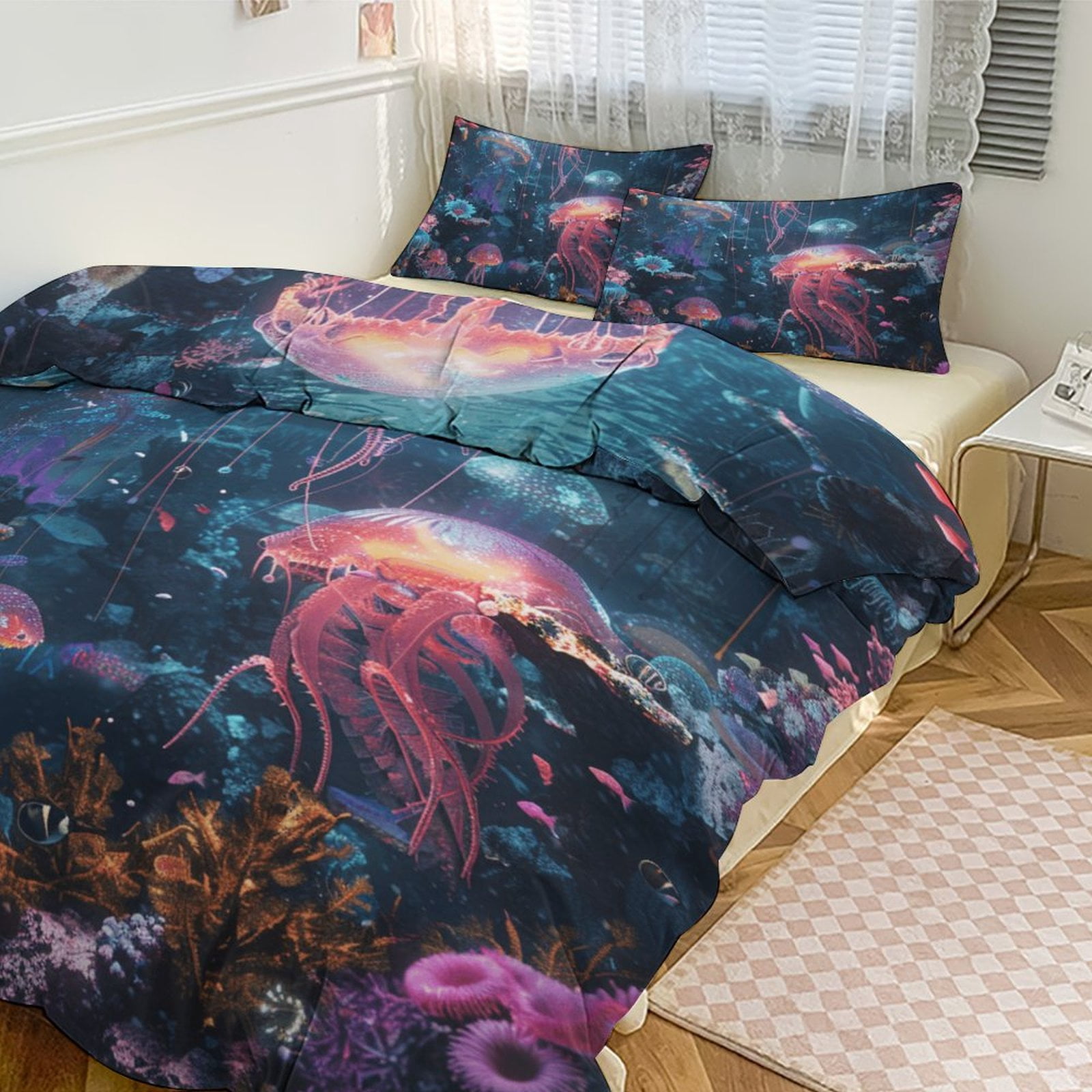 Marine Jellyfish Bedding Sets Twin Duvet Cover 3 Piece Cute Bed Set for ...