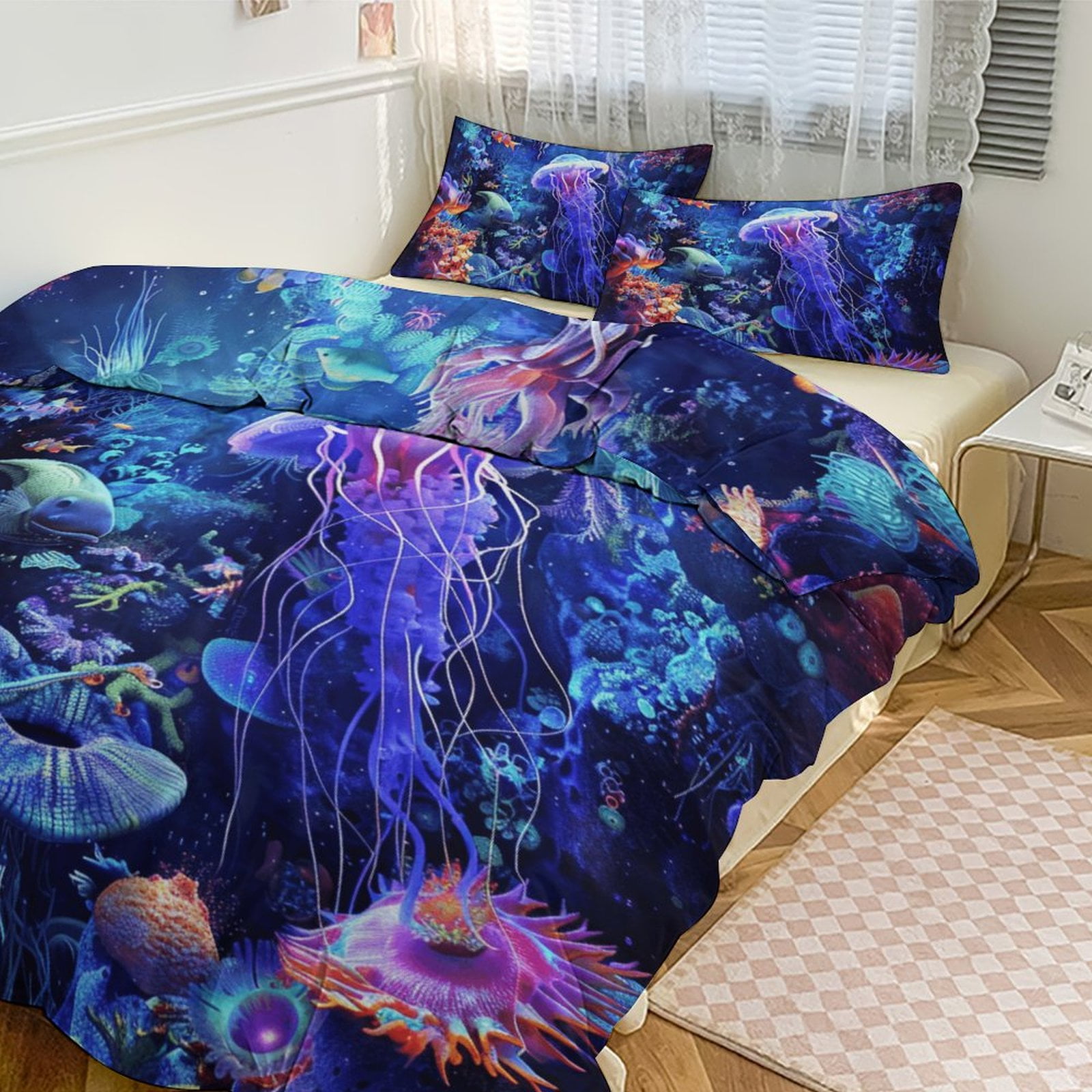 Marine Jellyfish Bedding Sets Twin Duvet Cover 3 Piece Cute Bed Set for ...
