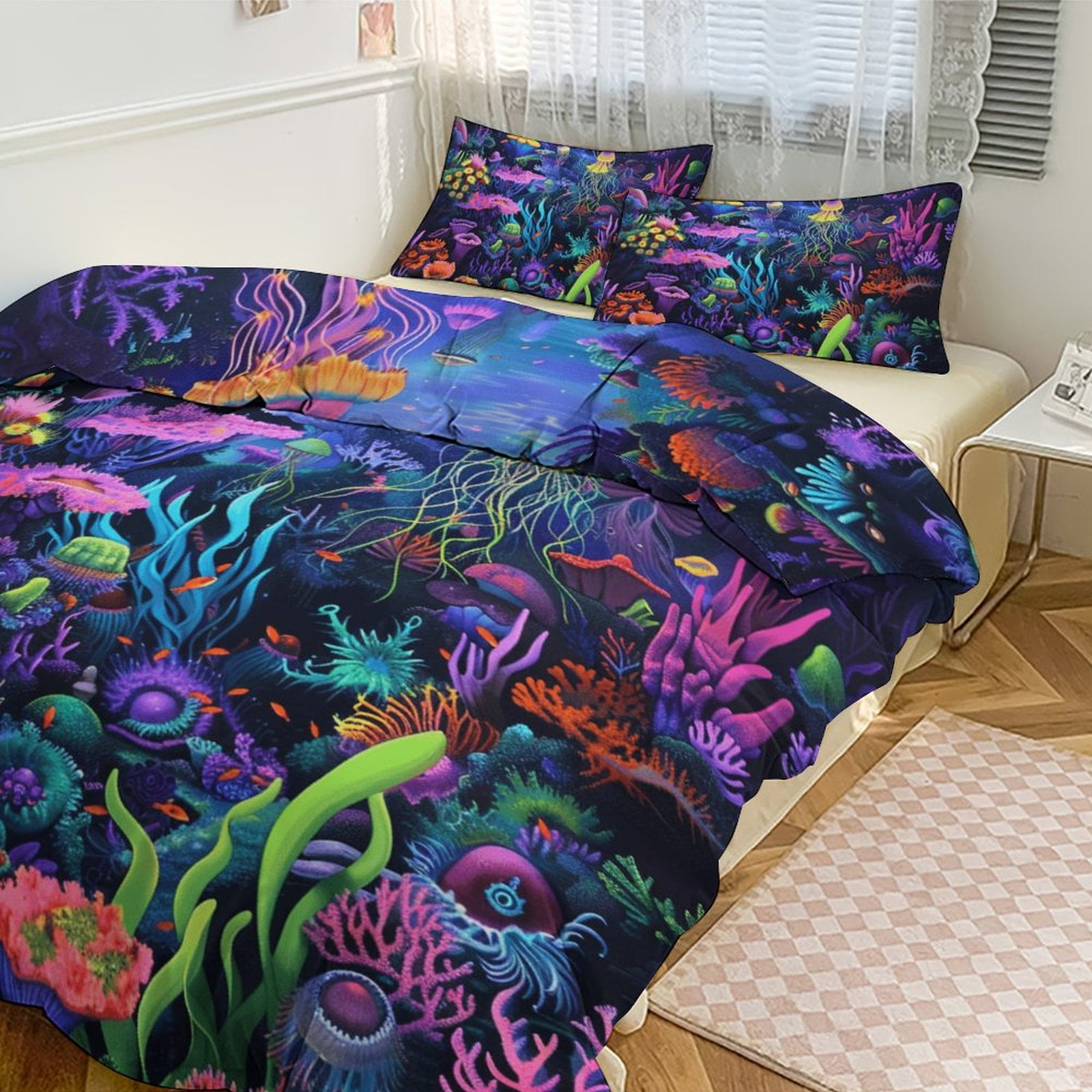 Marine Jellyfish Bedding Sets Twin Duvet Cover 3 Piece Cute Bed Set for ...