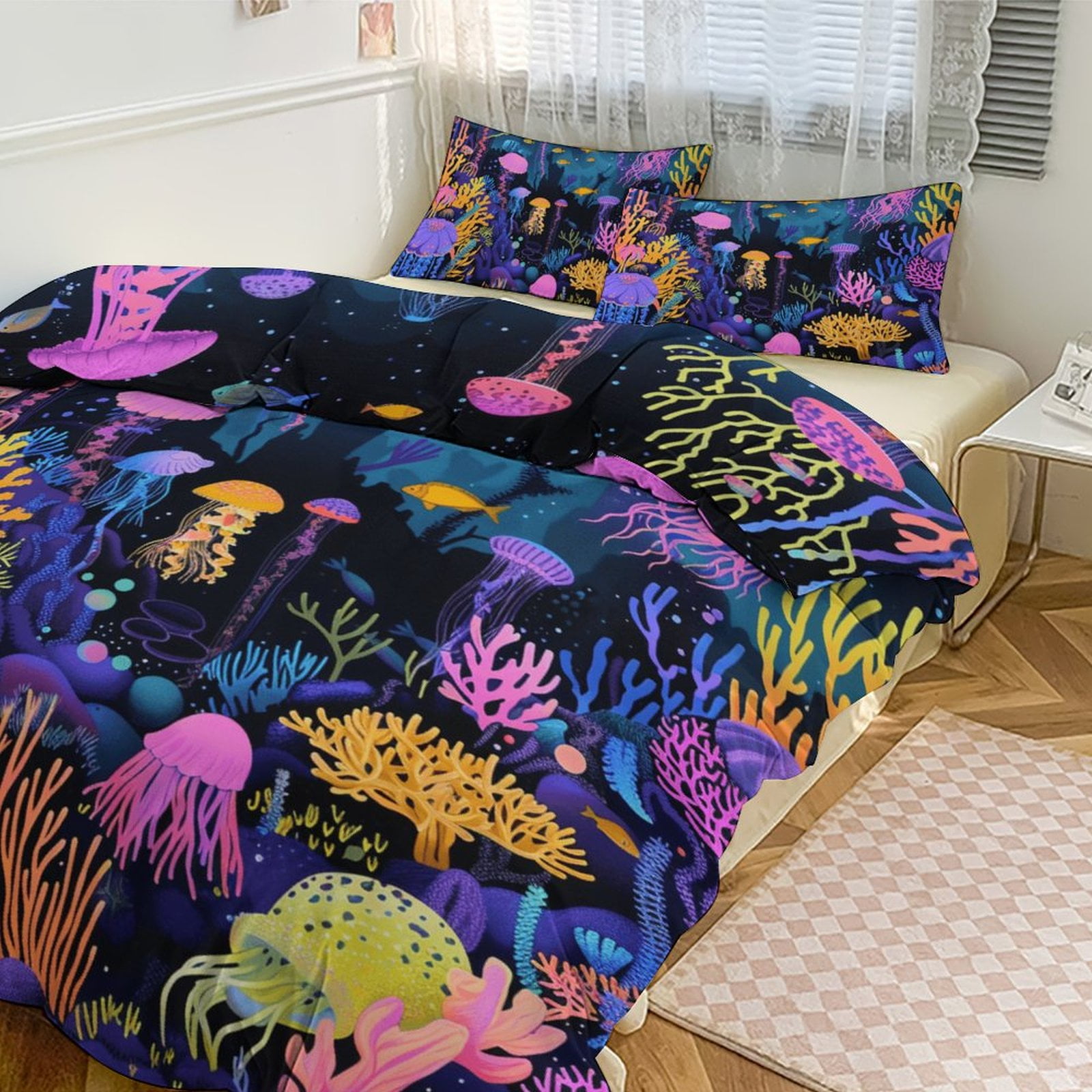 Marine Jellyfish Bedding Sets Twin Duvet Cover 3 Piece Cute Bed Set for ...