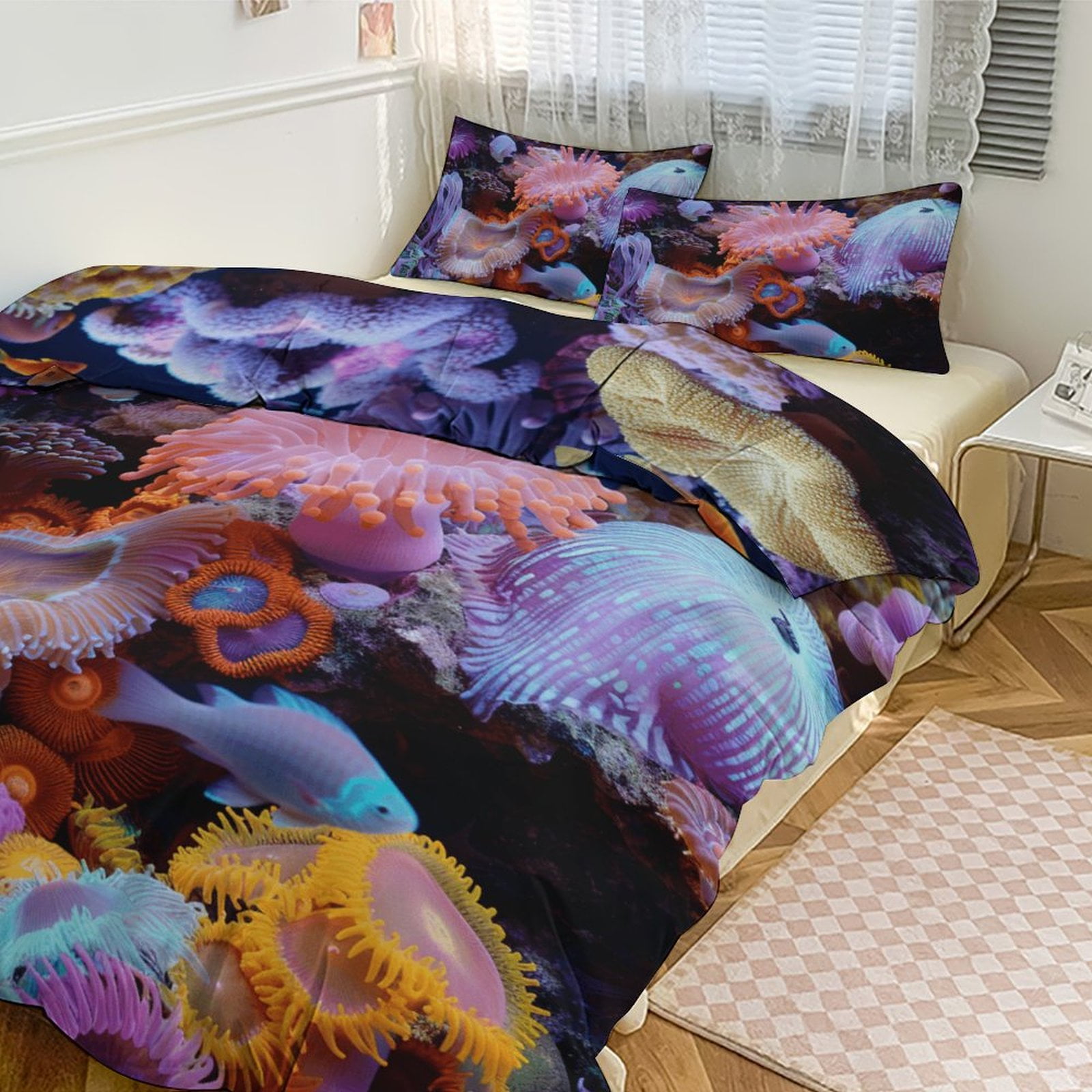 Marine Jellyfish Bedding Sets Twin Duvet Cover 3 Piece Cute Bed Set for ...
