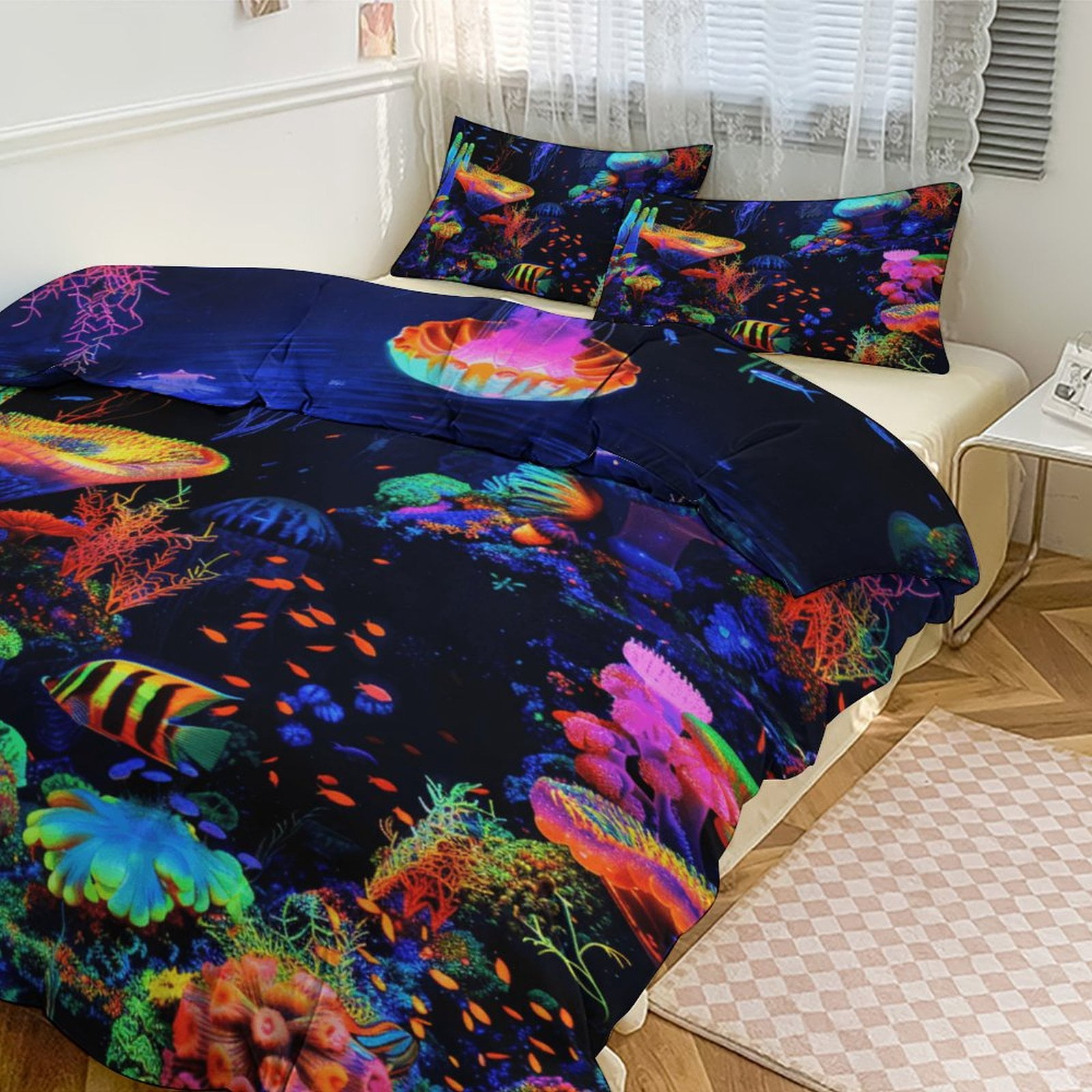 Marine Jellyfish Bedding Sets Twin Duvet Cover 3 Piece Cute Bed Set for ...