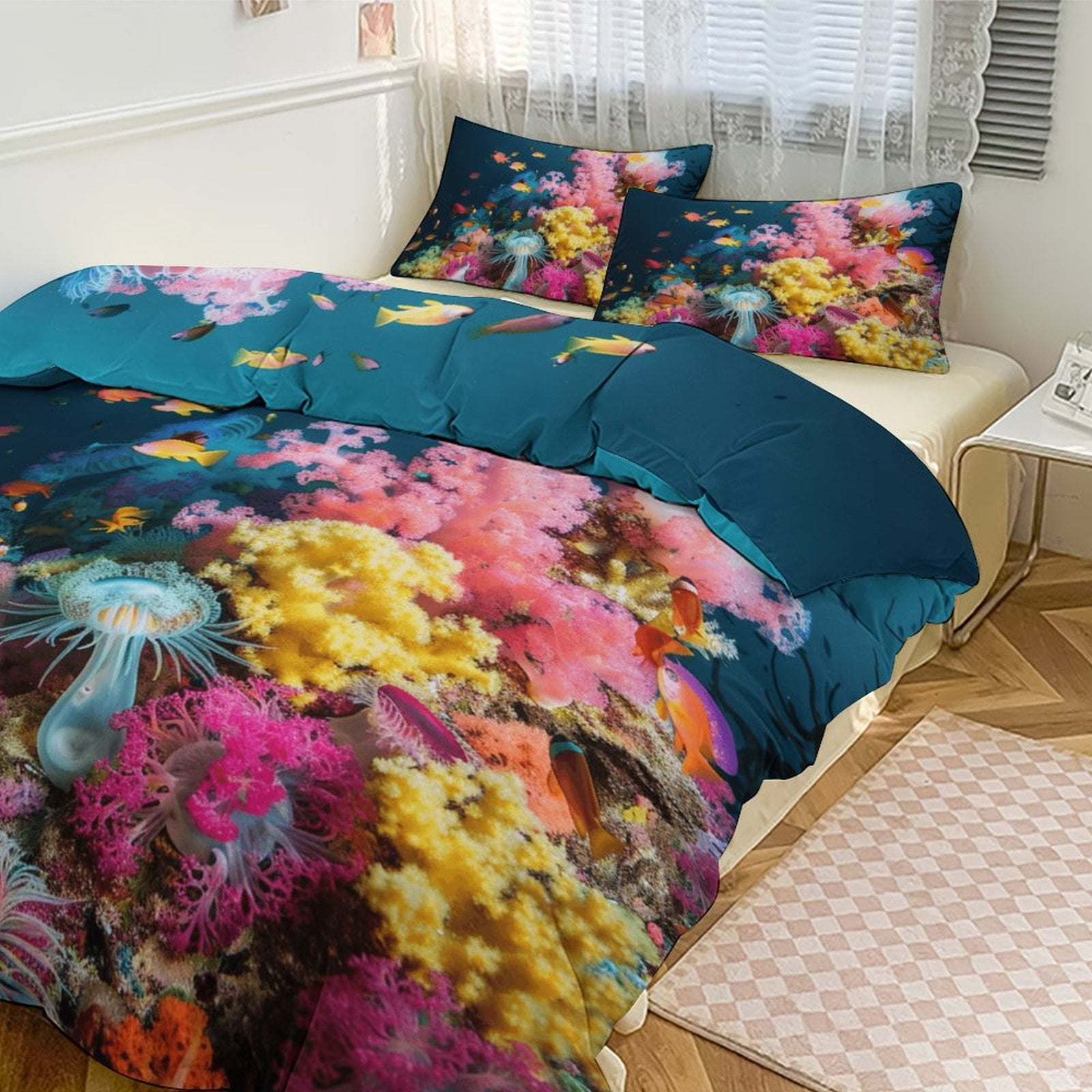 Marine Jellyfish Bedding Sets Twin Duvet Cover 3 Piece Cute Bed Set for ...