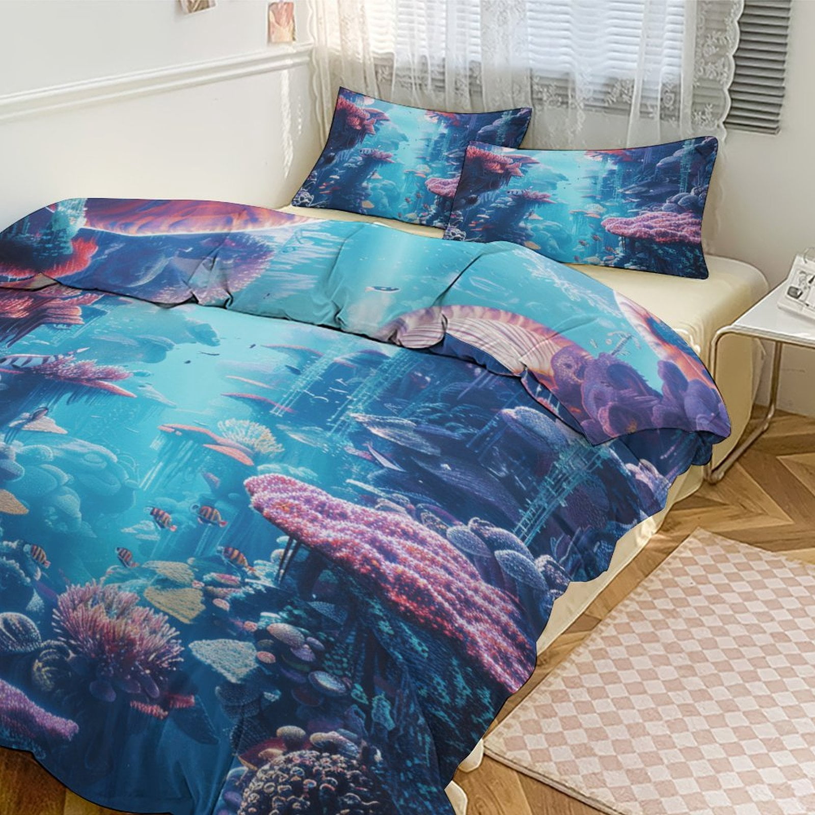 Marine Jellyfish Bedding Sets Twin Duvet Cover 3 Piece Cute Bed Set for ...