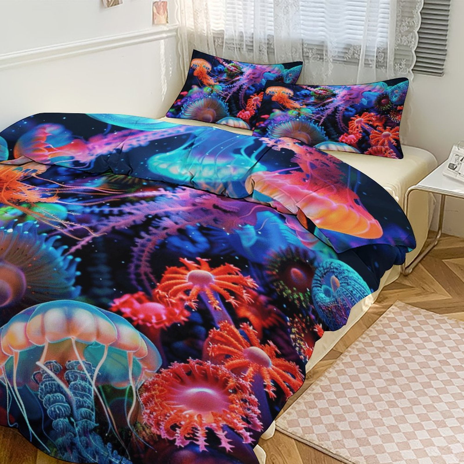 Marine Jellyfish Bedding Sets Twin Duvet Cover 3 Piece Cute Bed Set for ...