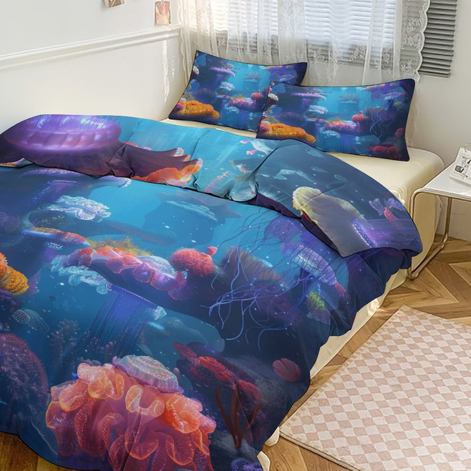 Marine Jellyfish Bedding Sets Twin Duvet Cover 3 Piece Cute Bed Set for ...
