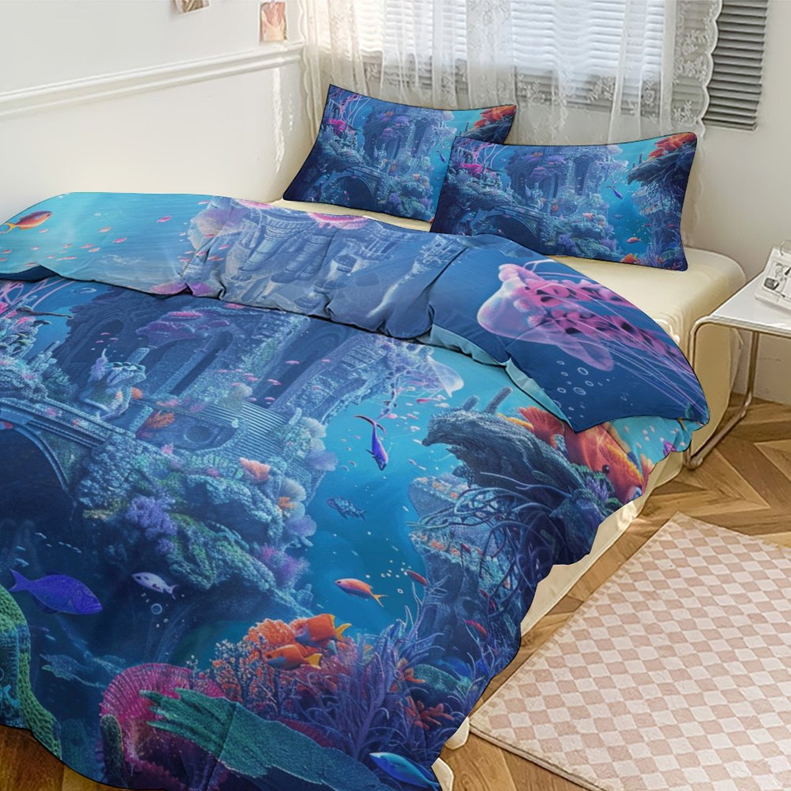 Marine Jellyfish Bedding Sets Twin Duvet Cover 3 Piece Cute Bed Set for ...