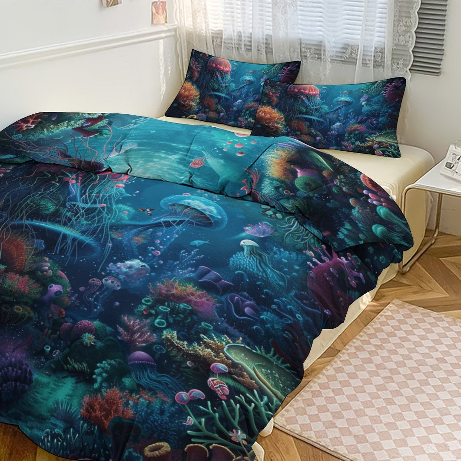 Marine Jellyfish Bedding Sets Twin Duvet Cover 3 Piece Cute Bed Set for ...