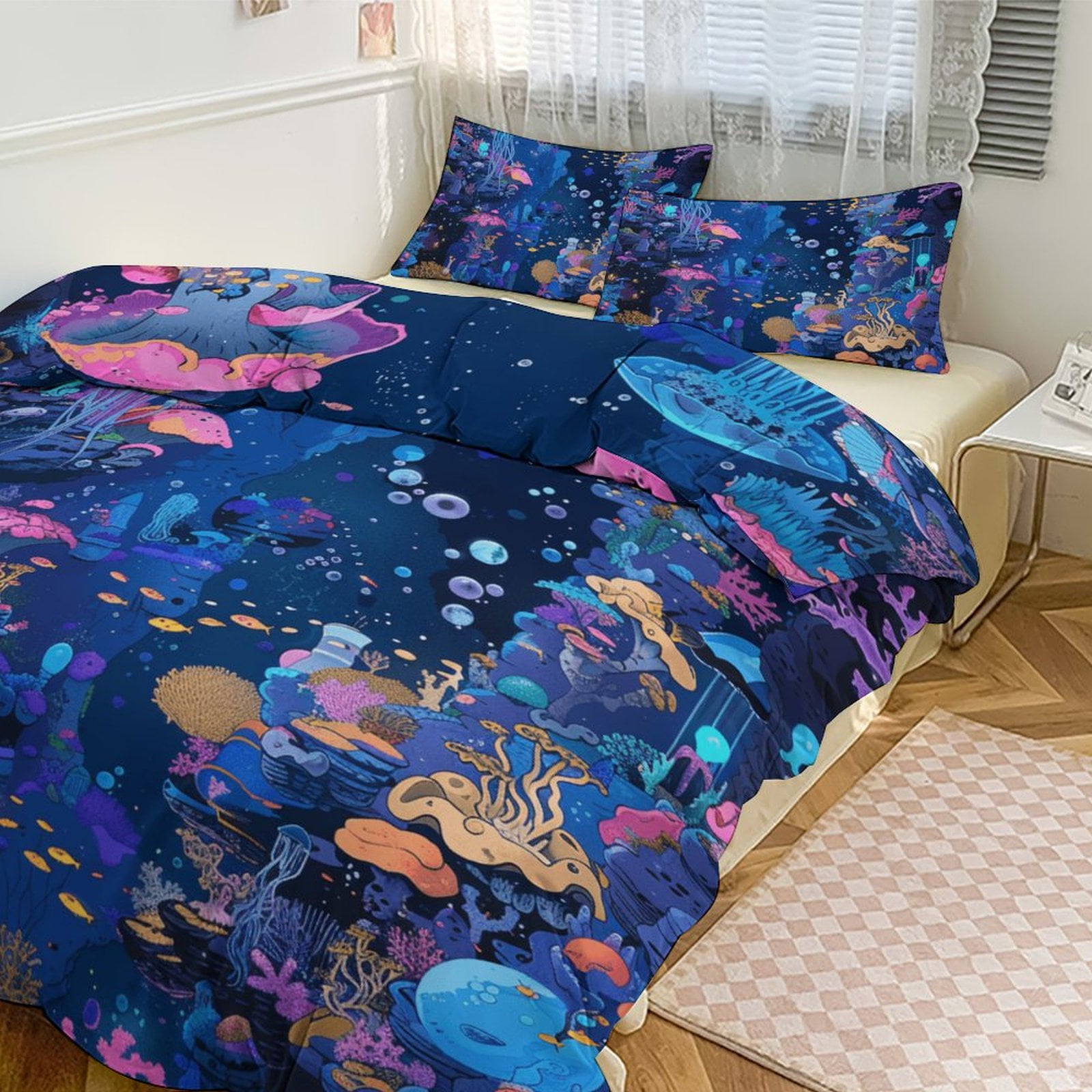 Marine Jellyfish Bedding Sets Twin Duvet Cover 3 Piece Cute Bed Set for ...