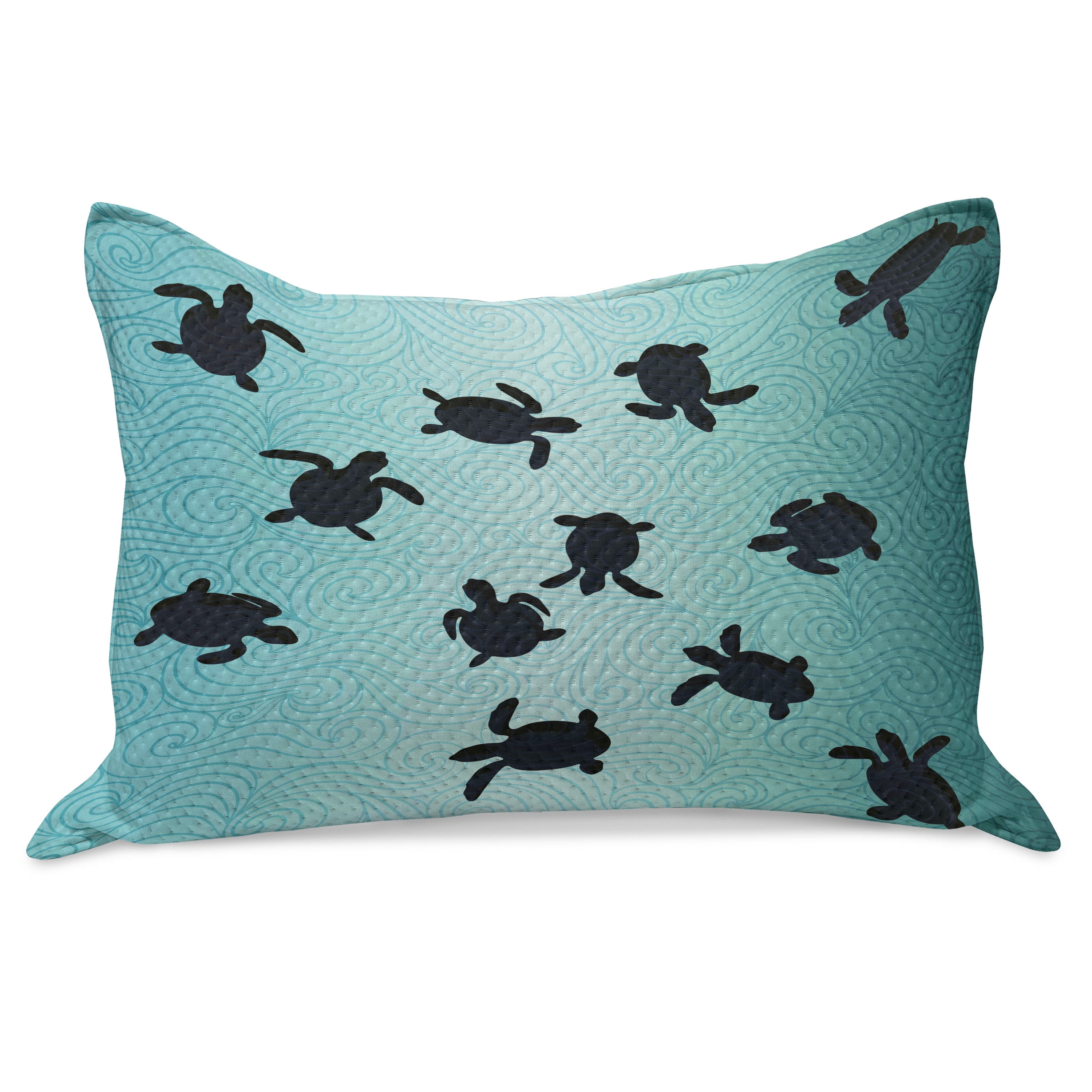 Marine Knitted Quilt Pillowcover, Sea Turtles Swimming Silhouette from ...