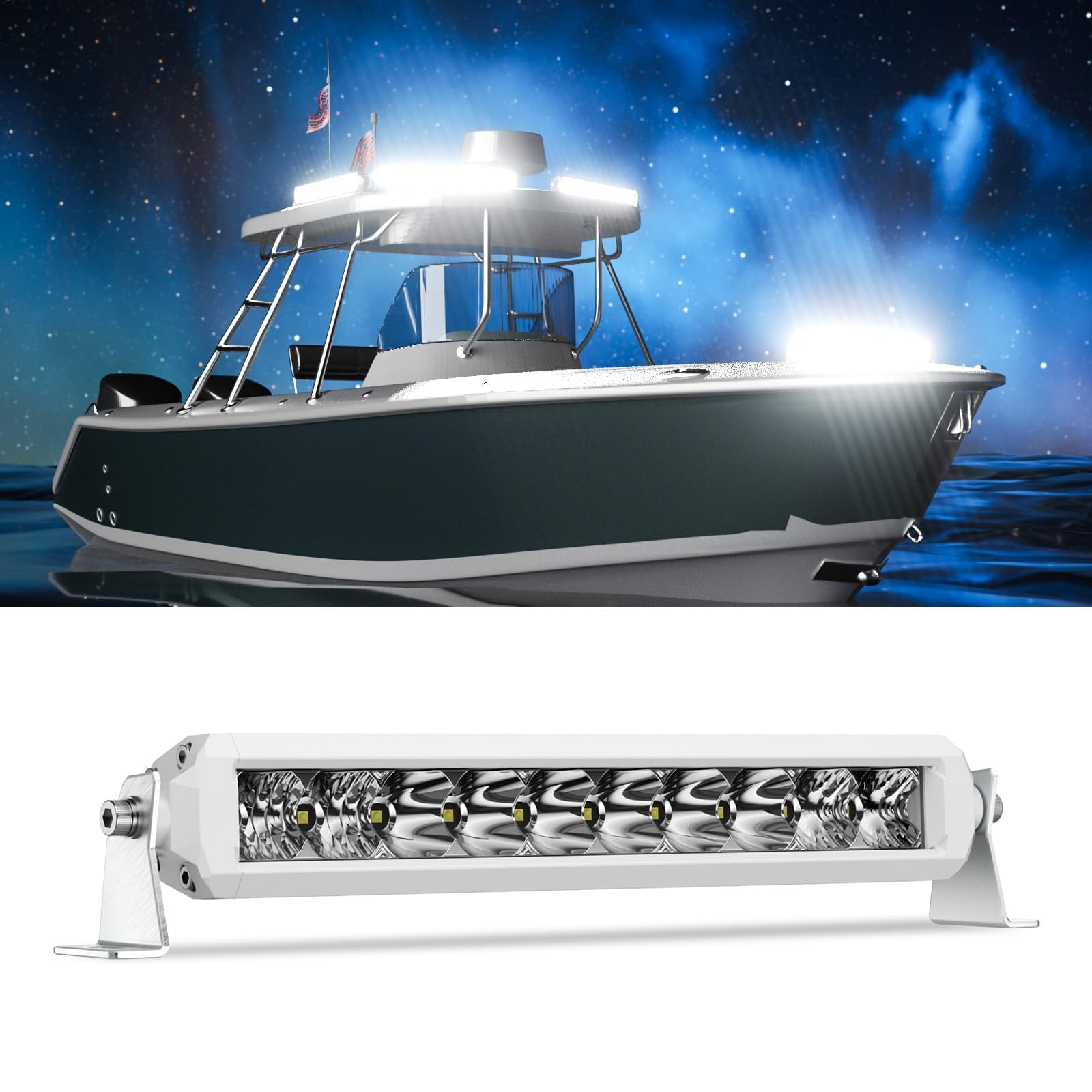 Marine LED Light Bar YPF5 12 Inch, EK ENNOKING Single Row White ...