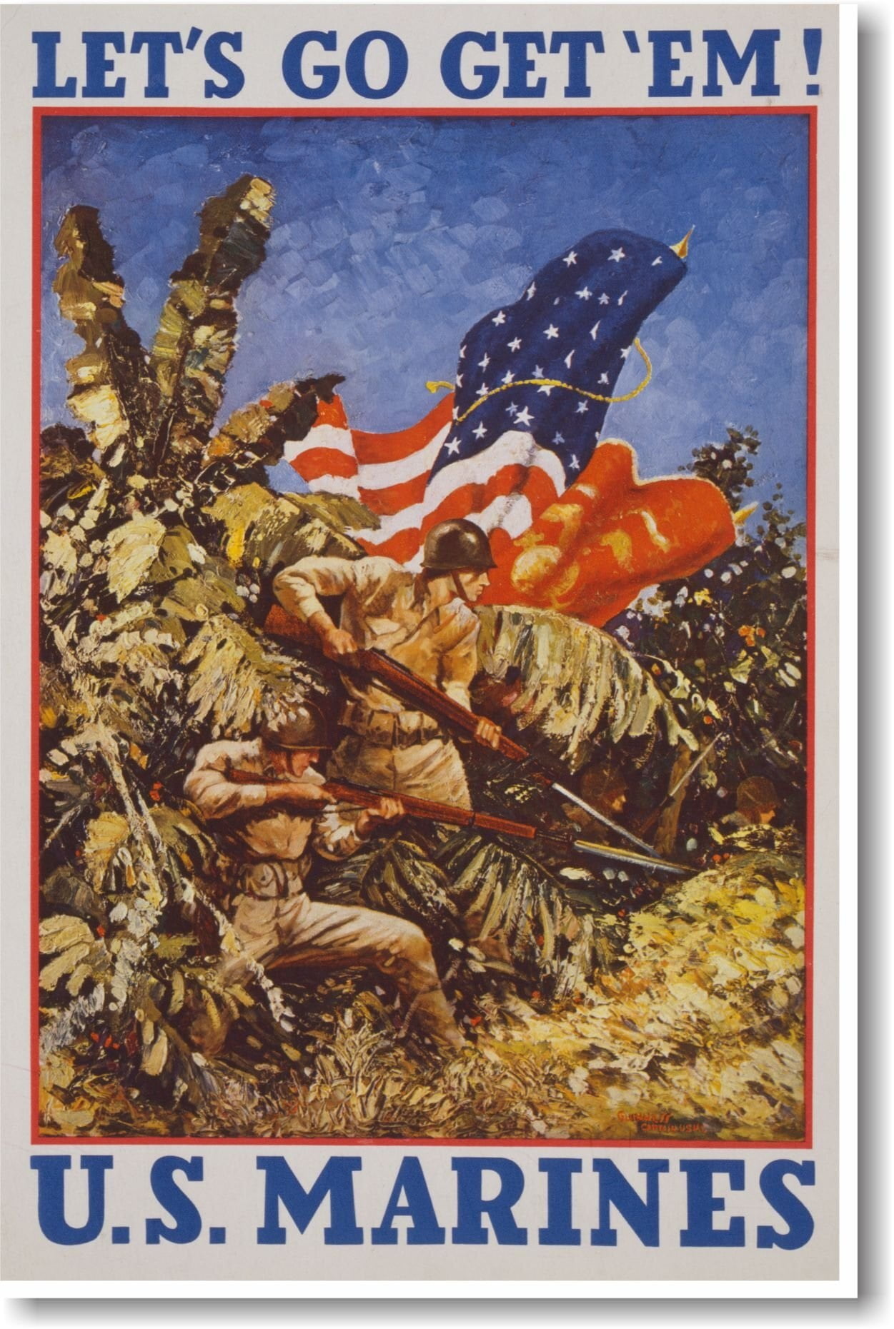 Marine - Lets Go Get Em - WWI - Vintage Reprint Poster - Walmart.com