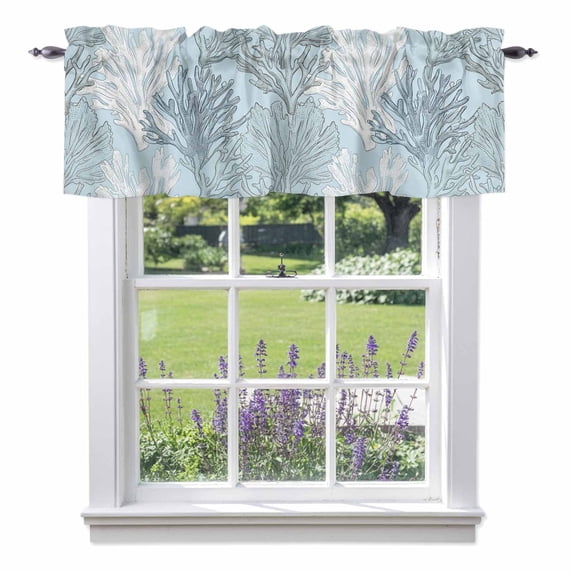 Marine Lief Valances for Windows, Ocean White Gray Coral Blue ...