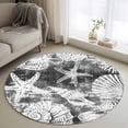 Marine Life 3FT Round Area Rugs Grey Black Sea Starfish Shells Conch ...