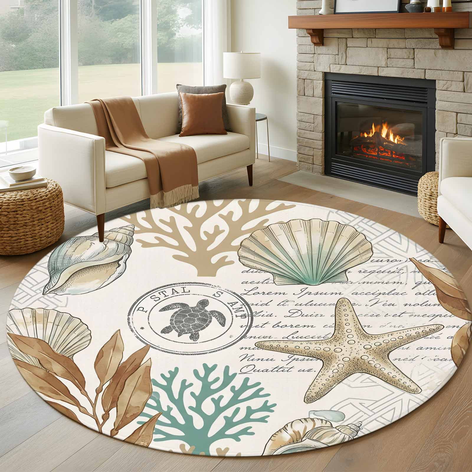 Marine Life 8FT Round Area Rugs for Living Room Vintage Starfish Sea ...