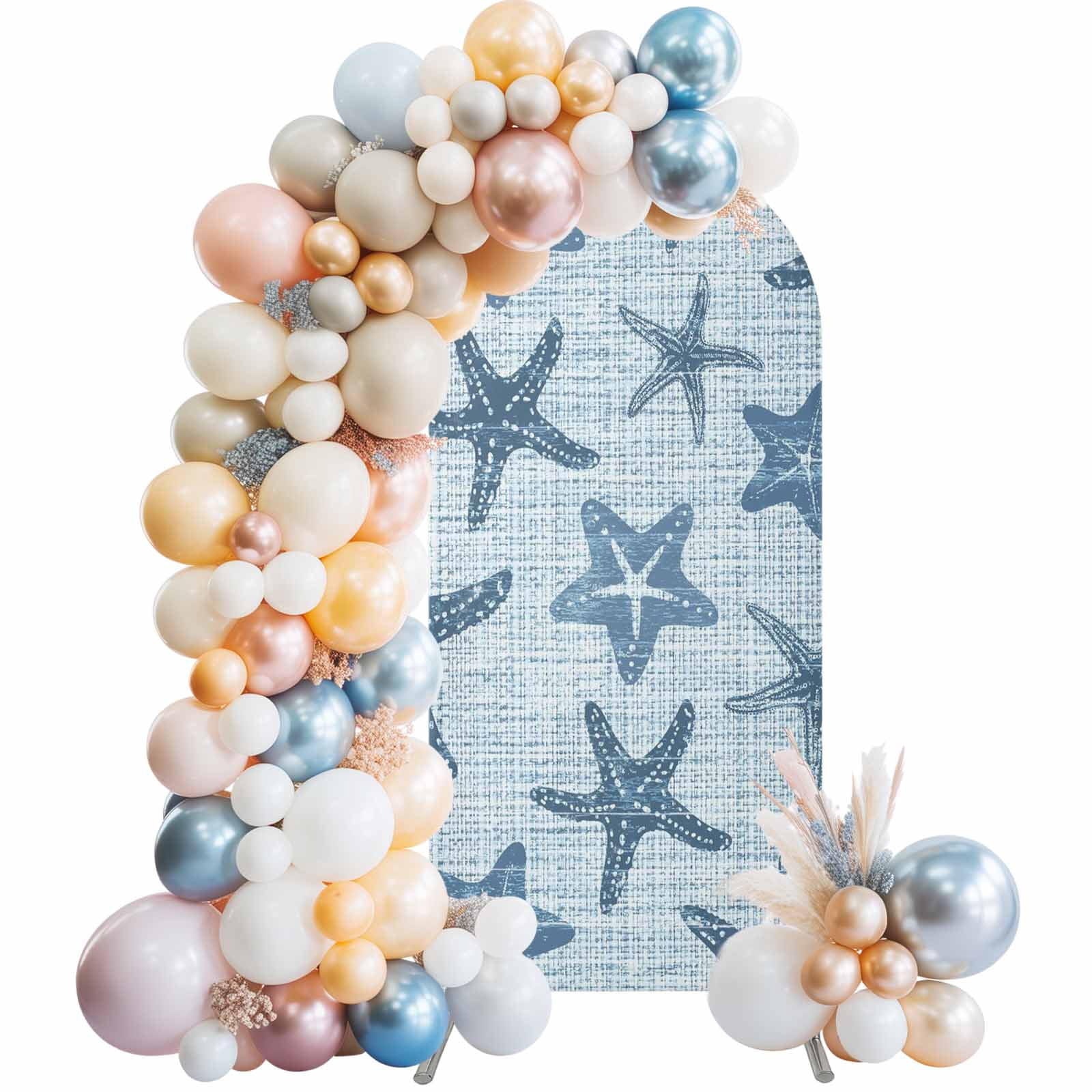 Marine Life Arch Backdrop Cover 6 FT Blue Starfish Ocean Linen Texture ...