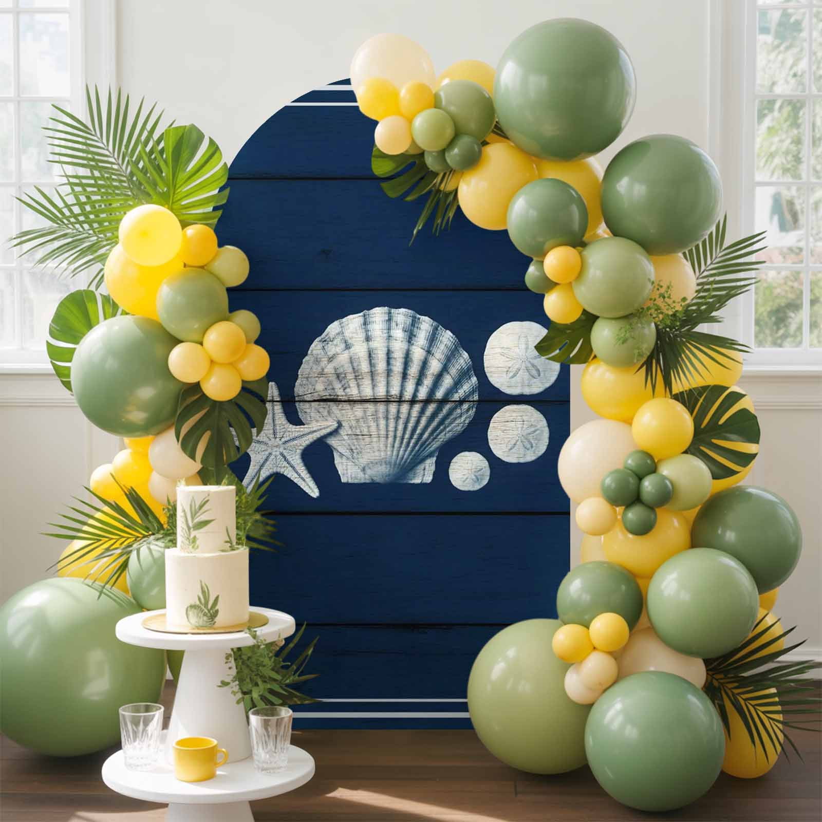 Marine Life Arch Backdrop Cover, 6FT, Shell Starfish Dark Blue Wood ...