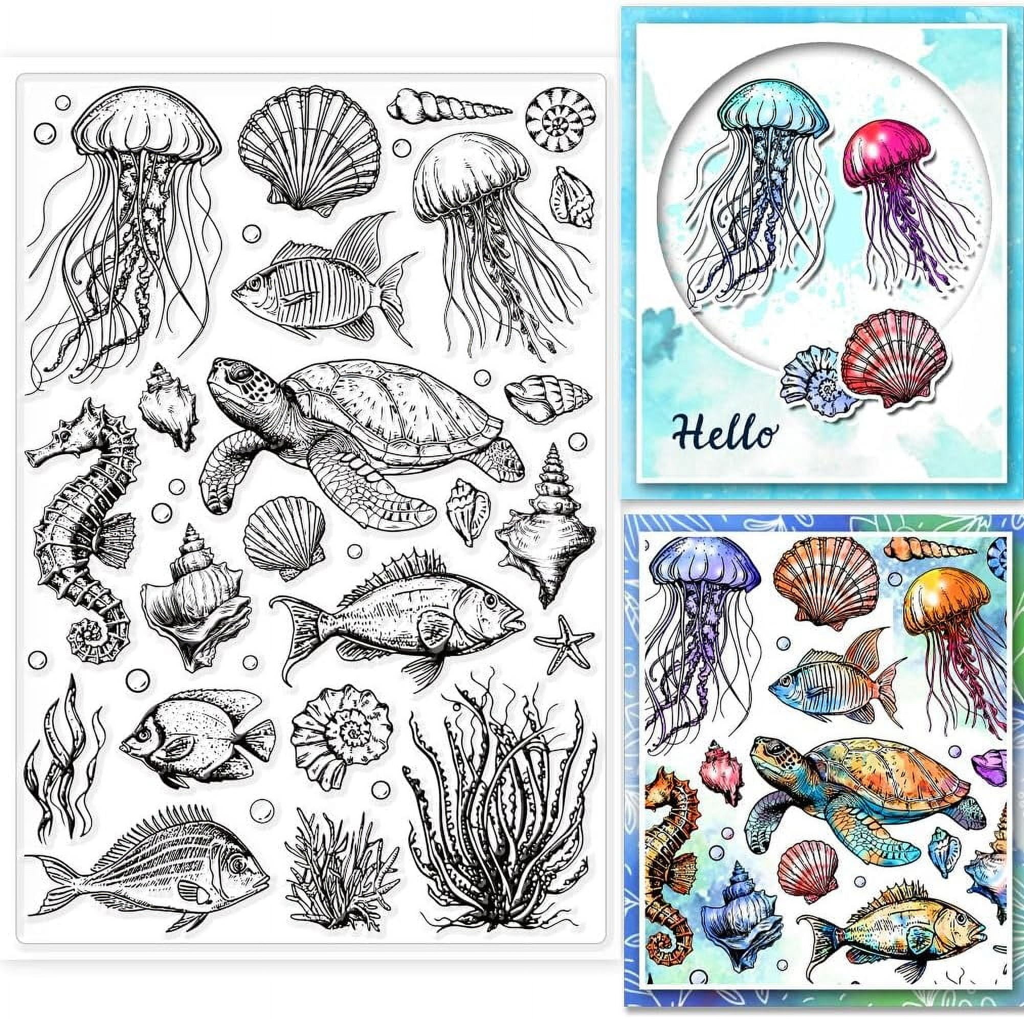 Marine Life Background Clear Stamps Ocean Animals Clear Rubber Stamps ...