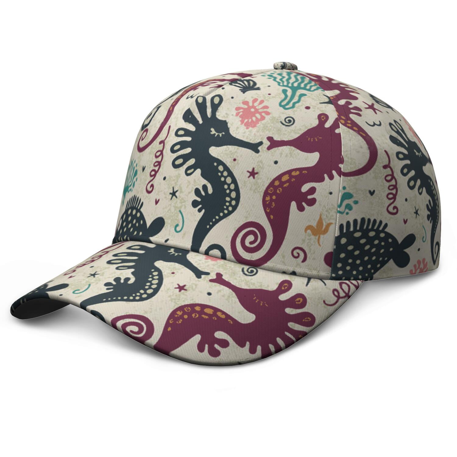 Marine Life Baseball Cap – Cartoon Tropical Seahorse Print Hat with ...