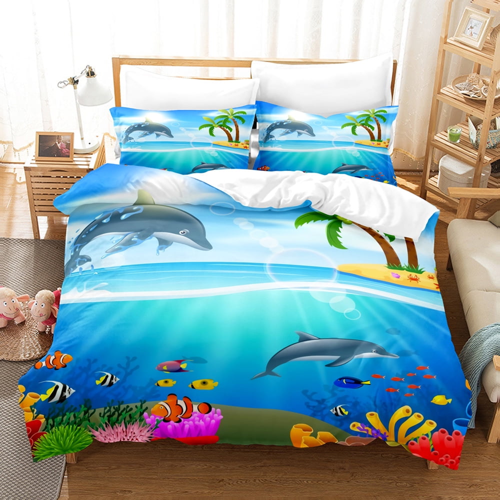 Marine Life Bedding Sets Octopus Graphic Quilt Cover Turtle Seahorse ...