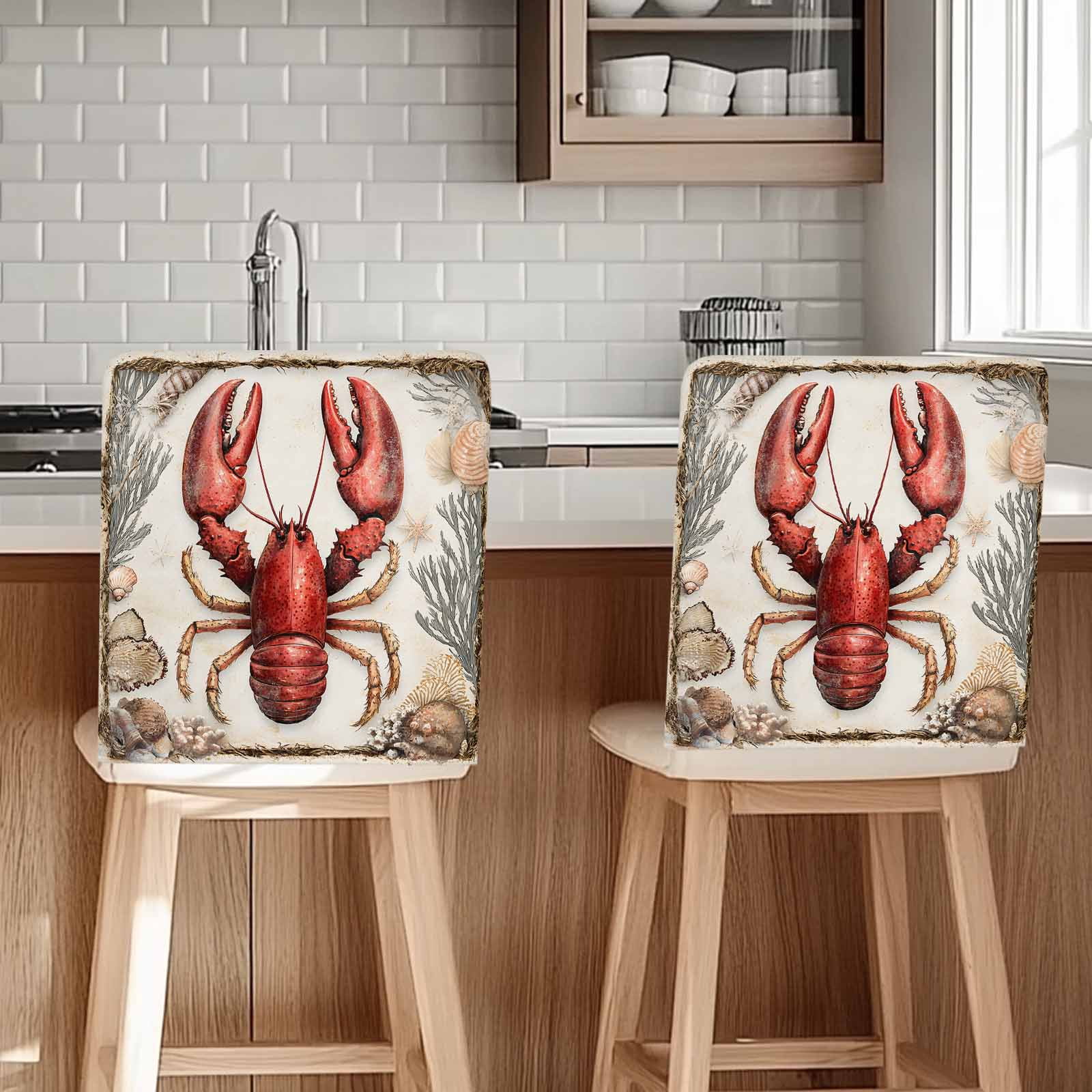 Marine Life Chair Covers Set of 1 Shell Red Lobster Coral Chair Back ...
