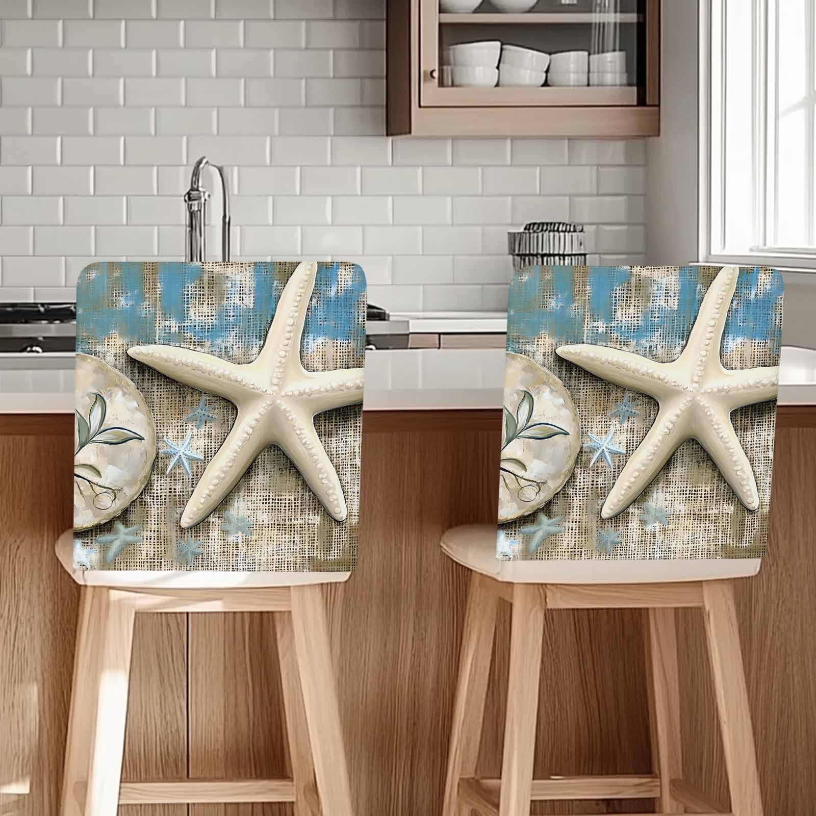 Marine Life Chair Covers Set of 6 Vintage Starfish Coral Shell Oil ...