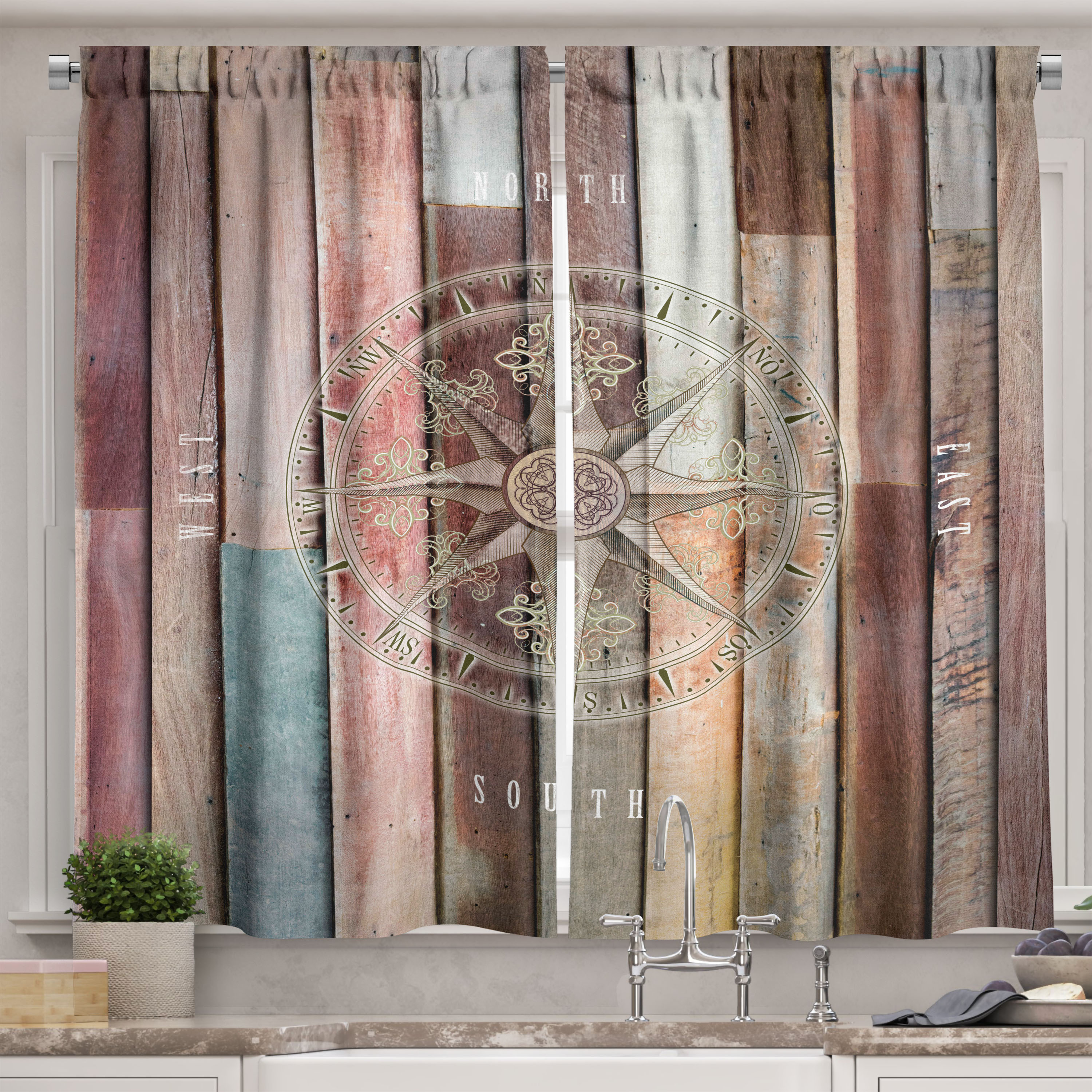 Marine Life Curtains 2 Panels Set, Navy Sea Life Yacht Theme Colored ...