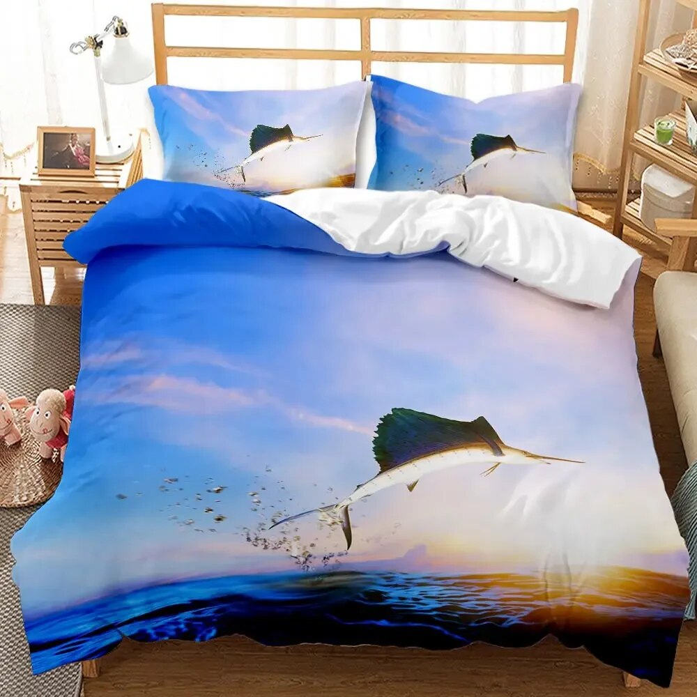 Marine Life Duvet Cover Set Glowing JellyTwin Qulit Cover Tropical ...
