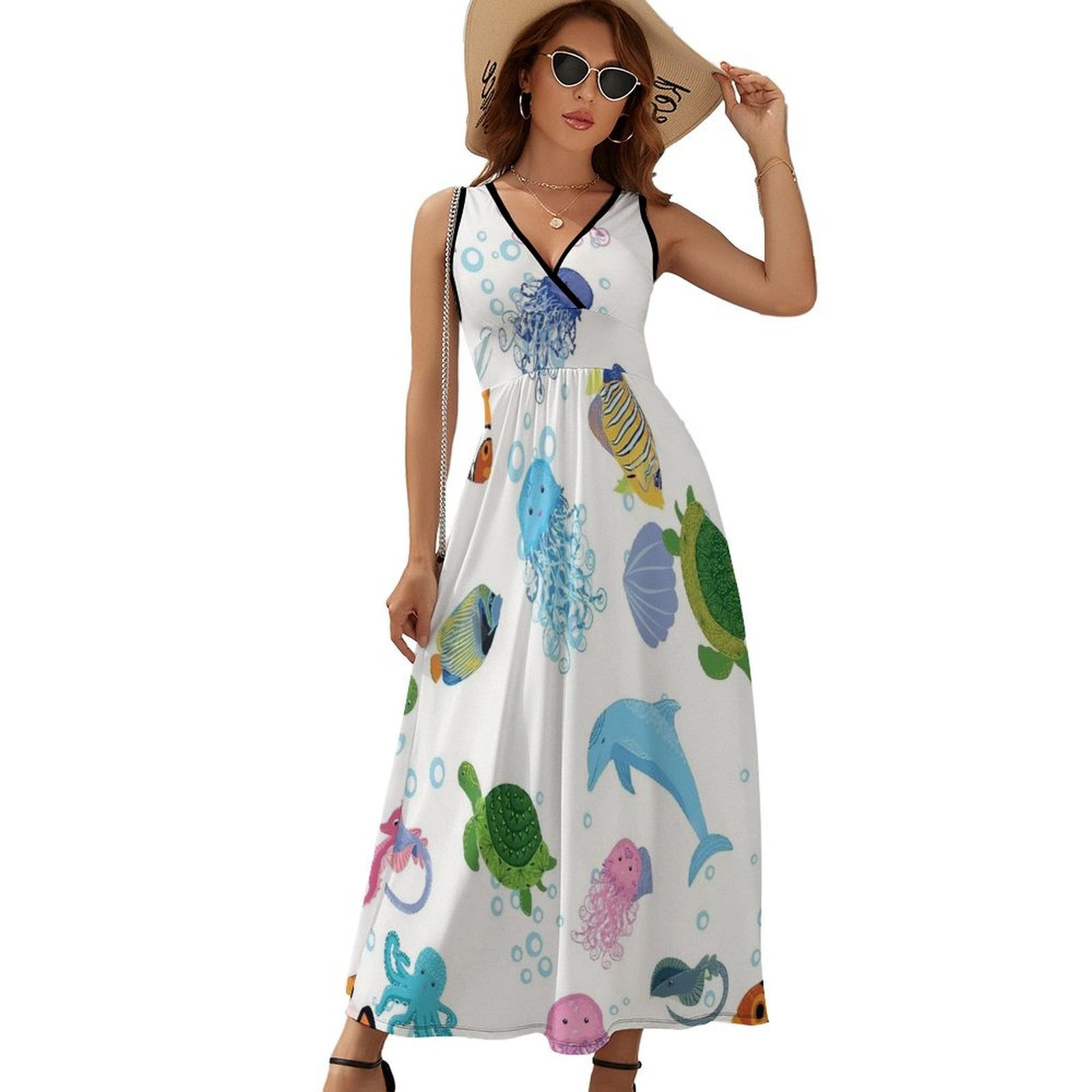 Marine Life, Fish, Animals Bright Dress Fashion Boho Beach Long Dresses ...