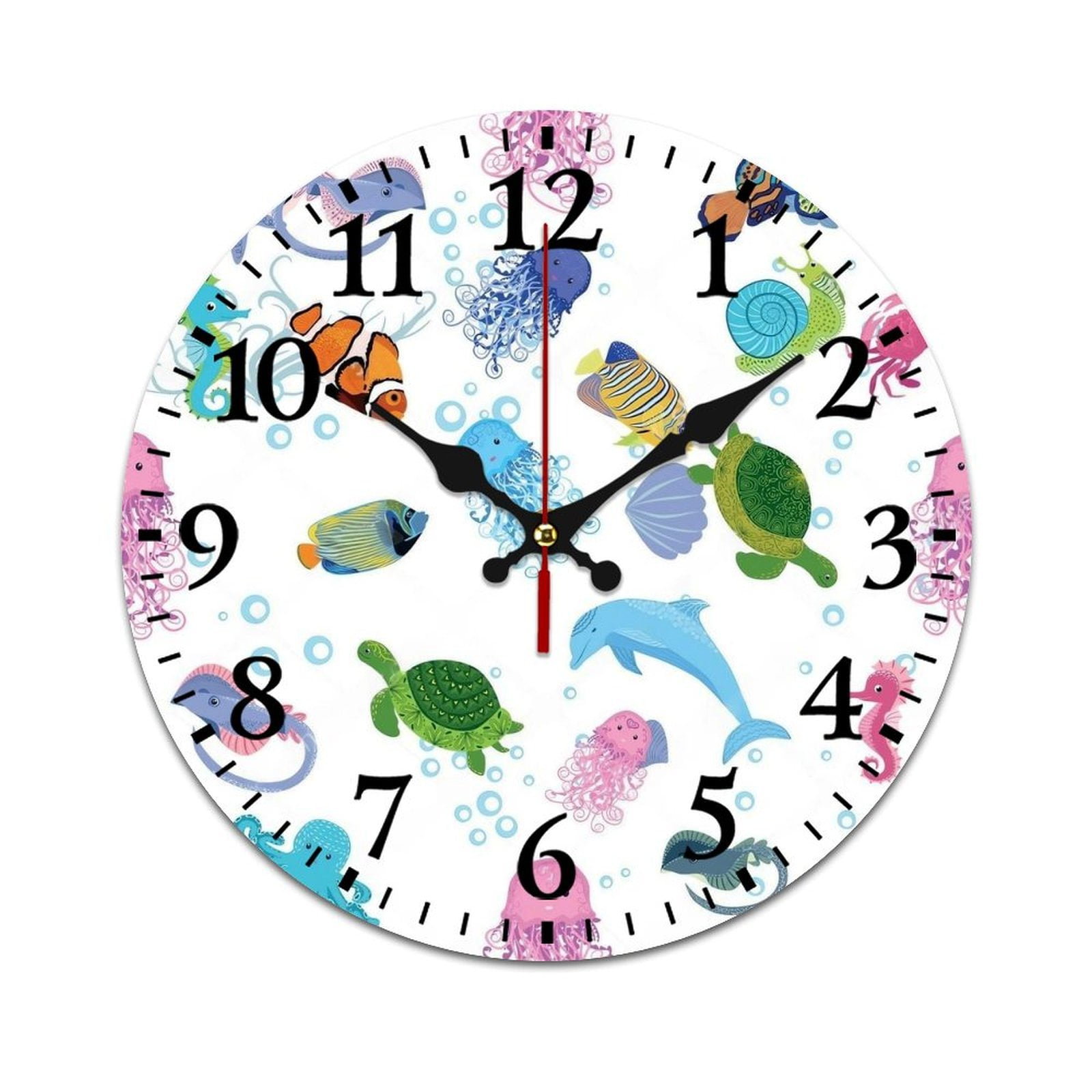 Marine Life, Fish, Animals Bright Wall Clock Modern Design Clocks Wall ...