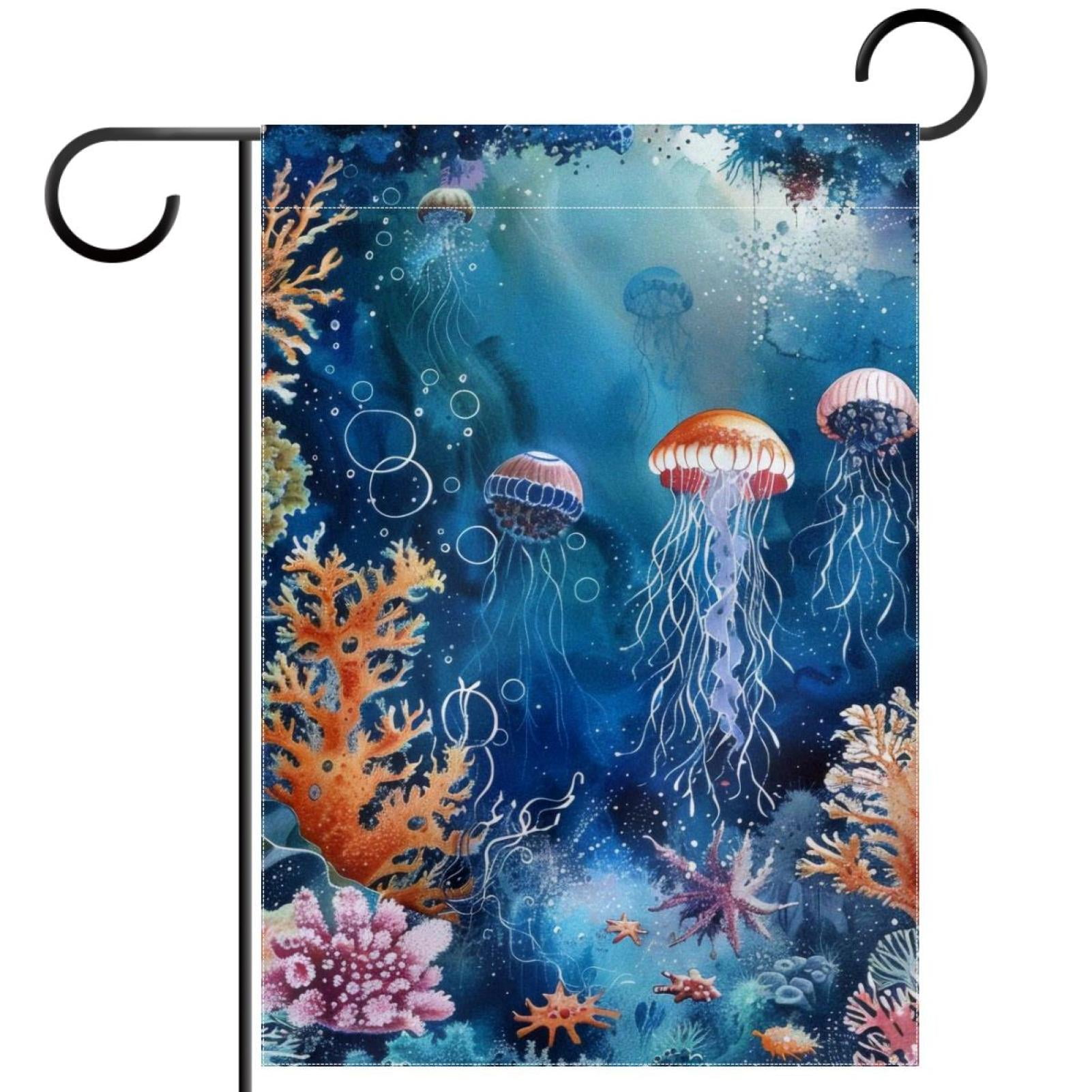Marine Life Fish Jellyfish Coral Pattern Garden Flag Double Sided House ...