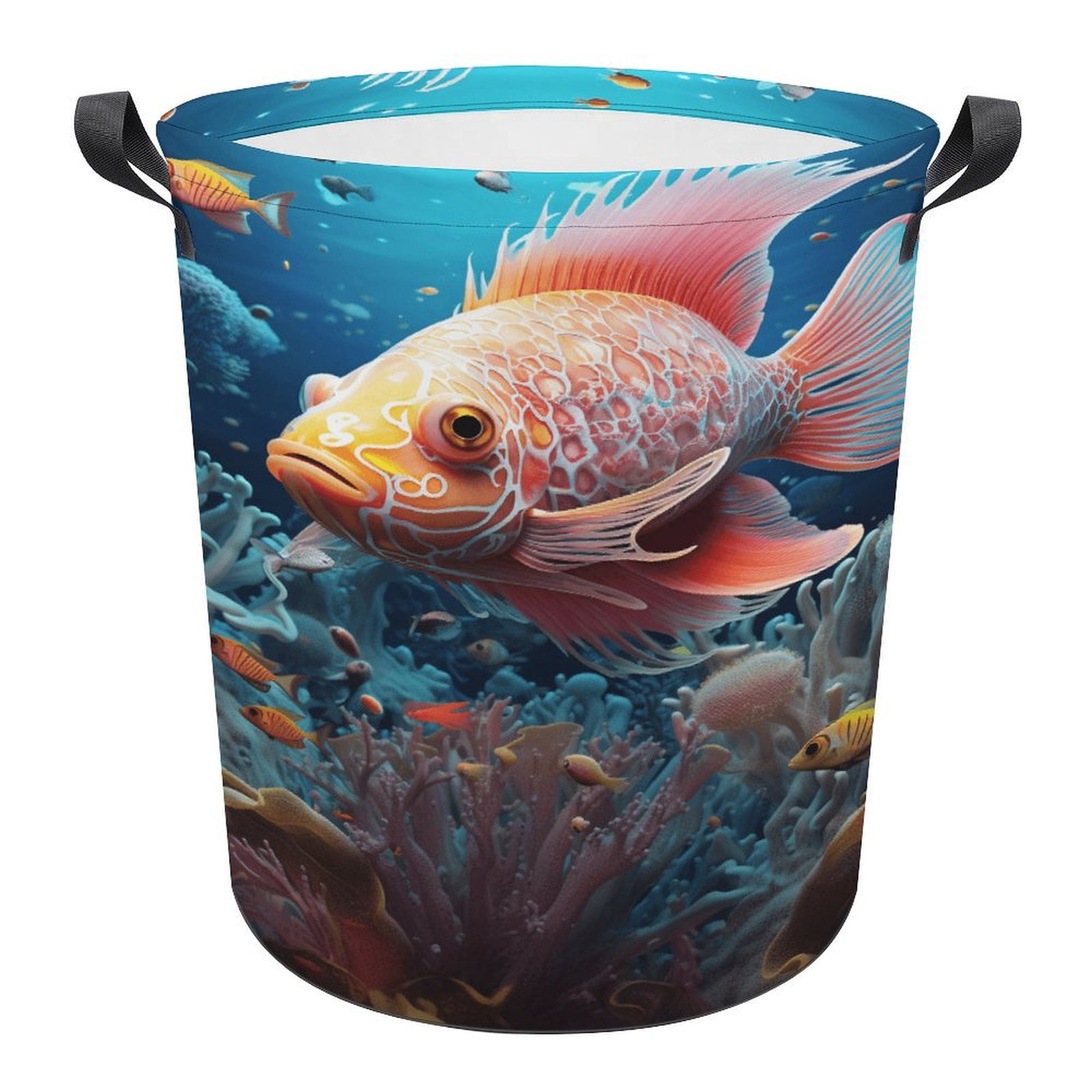 Marine Life Fish Print Foldable Laundry Basket for Clothes Storage ...