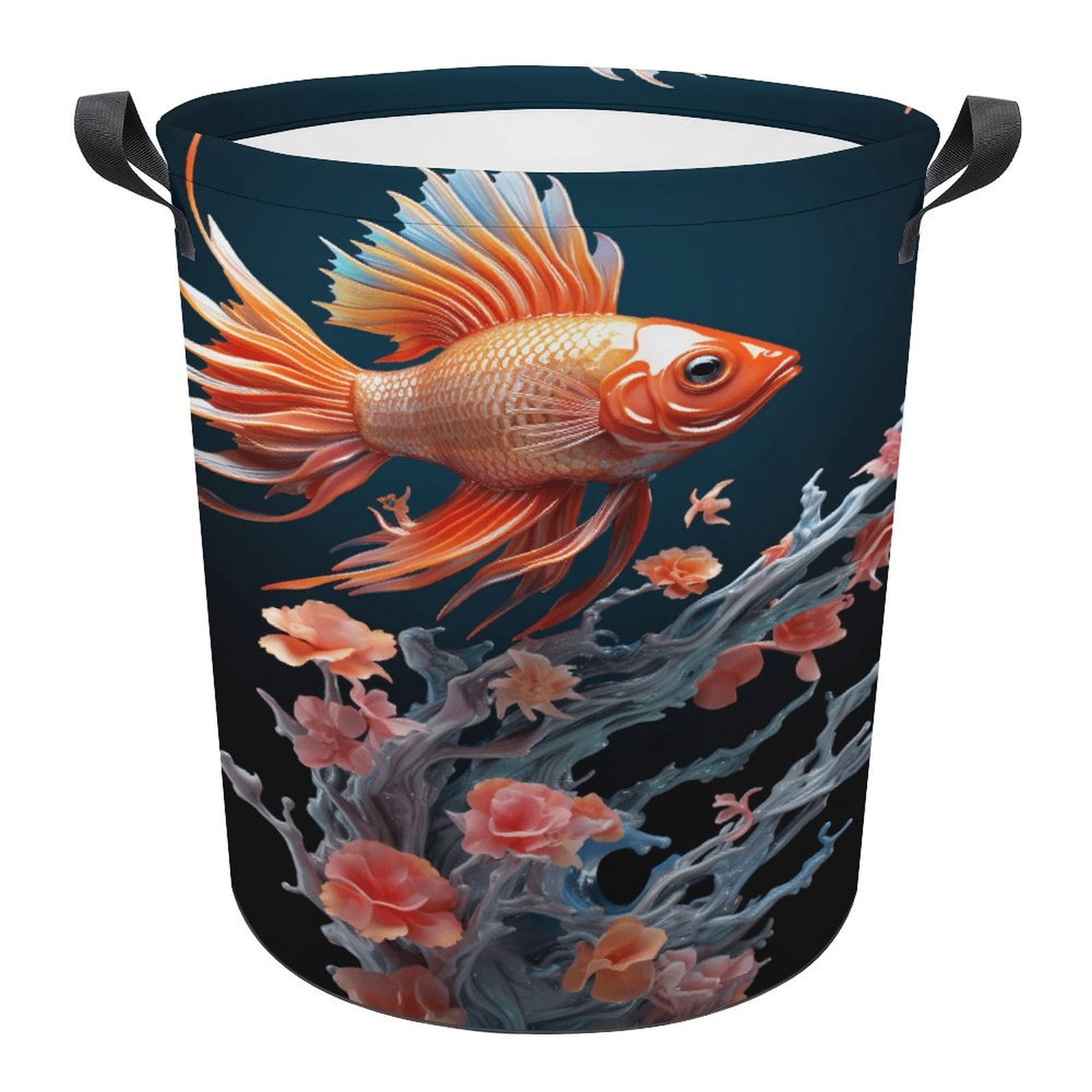 Marine Life Fish Print Foldable Laundry Basket for Clothes Storage ...