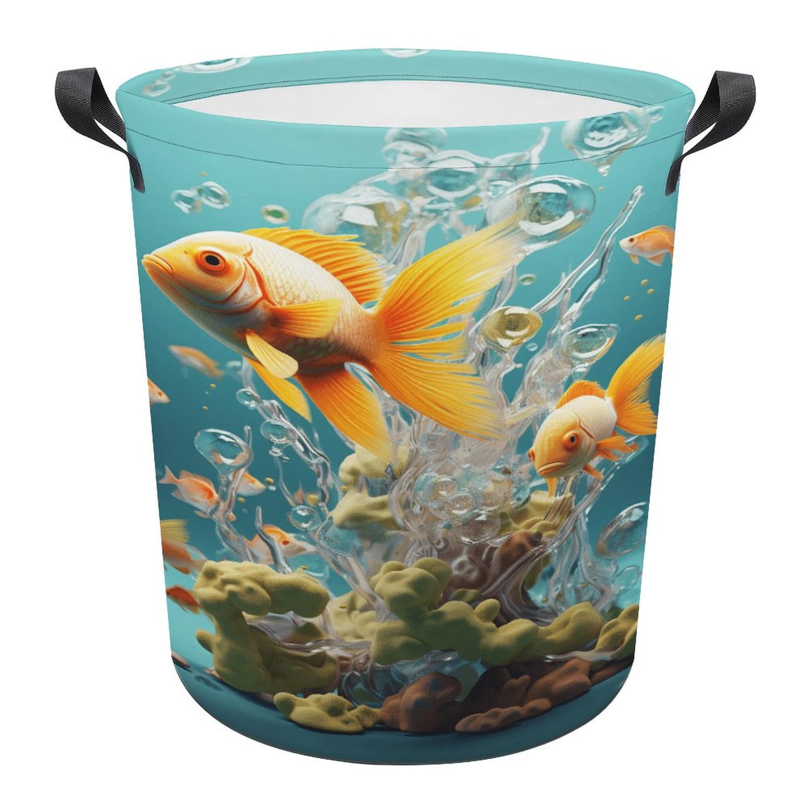 Marine Life Fish Print Foldable Laundry Basket for Clothes Storage ...