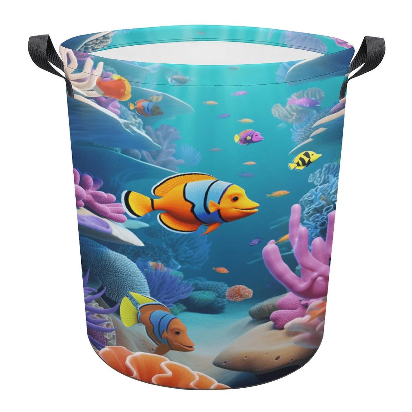 Marine Life Fish Print Foldable Laundry Basket for Clothes Storage ...