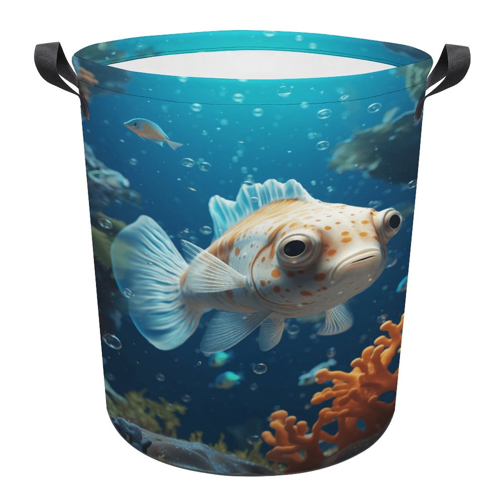 Marine Life Fish Print Foldable Laundry Basket for Clothes Storage ...