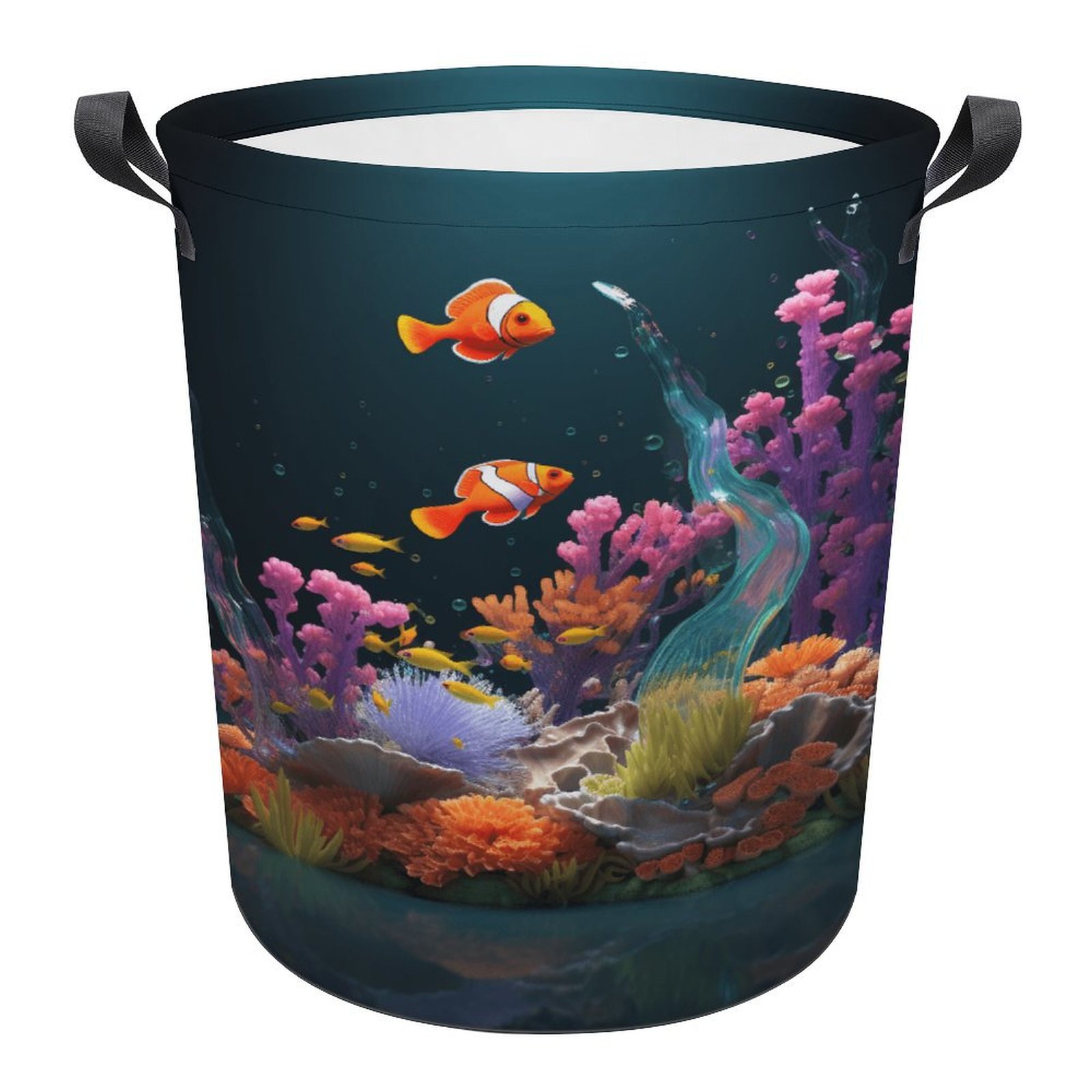Marine Life Fish Print Foldable Laundry Basket for Clothes Storage ...