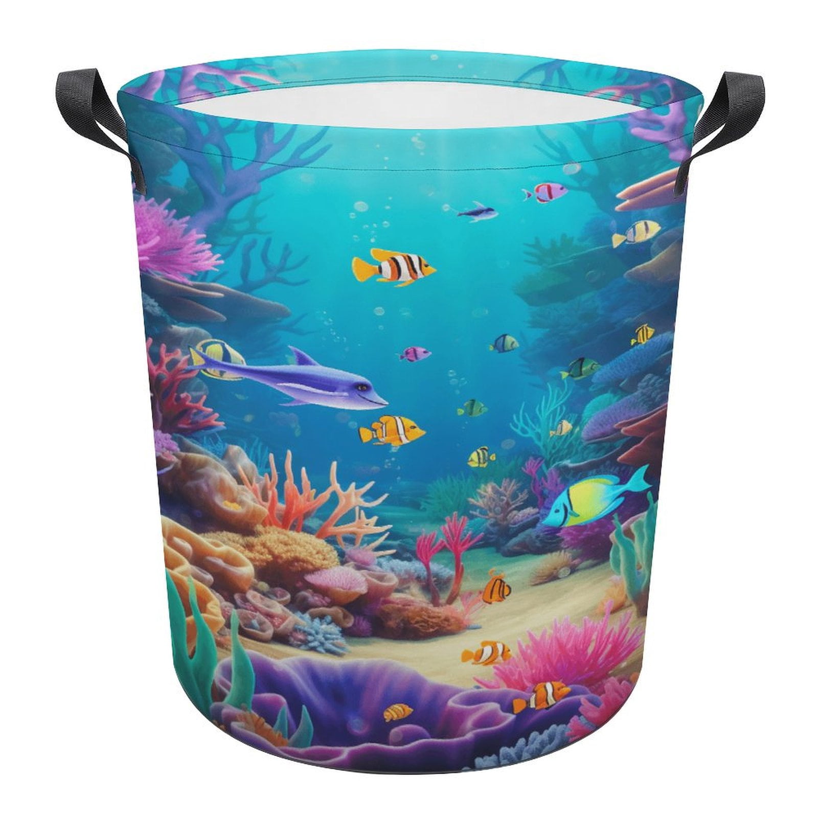 Marine Life Fish Print Foldable Laundry Basket for Clothes Storage ...