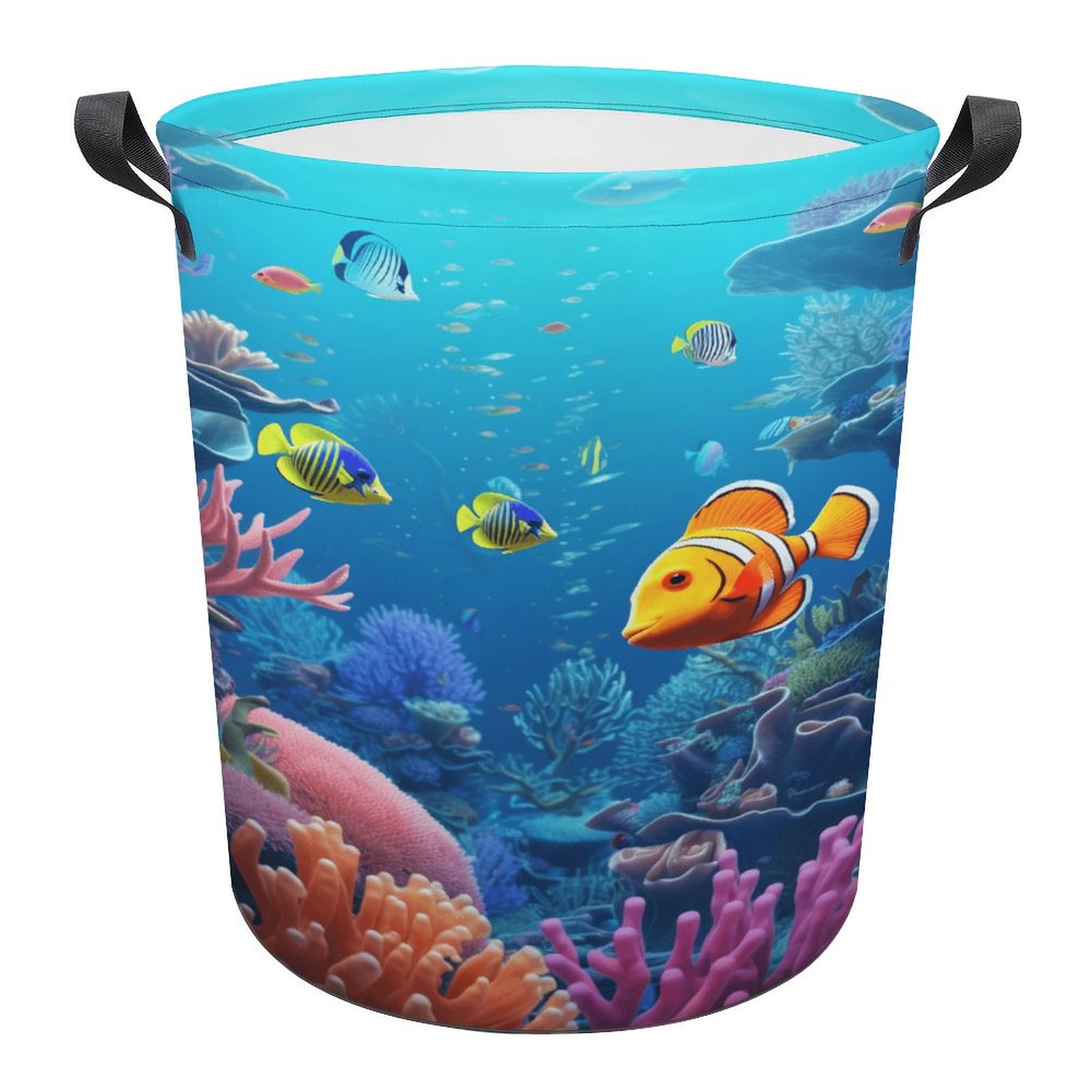 Marine Life Fish Print Foldable Laundry Basket for Clothes Storage ...