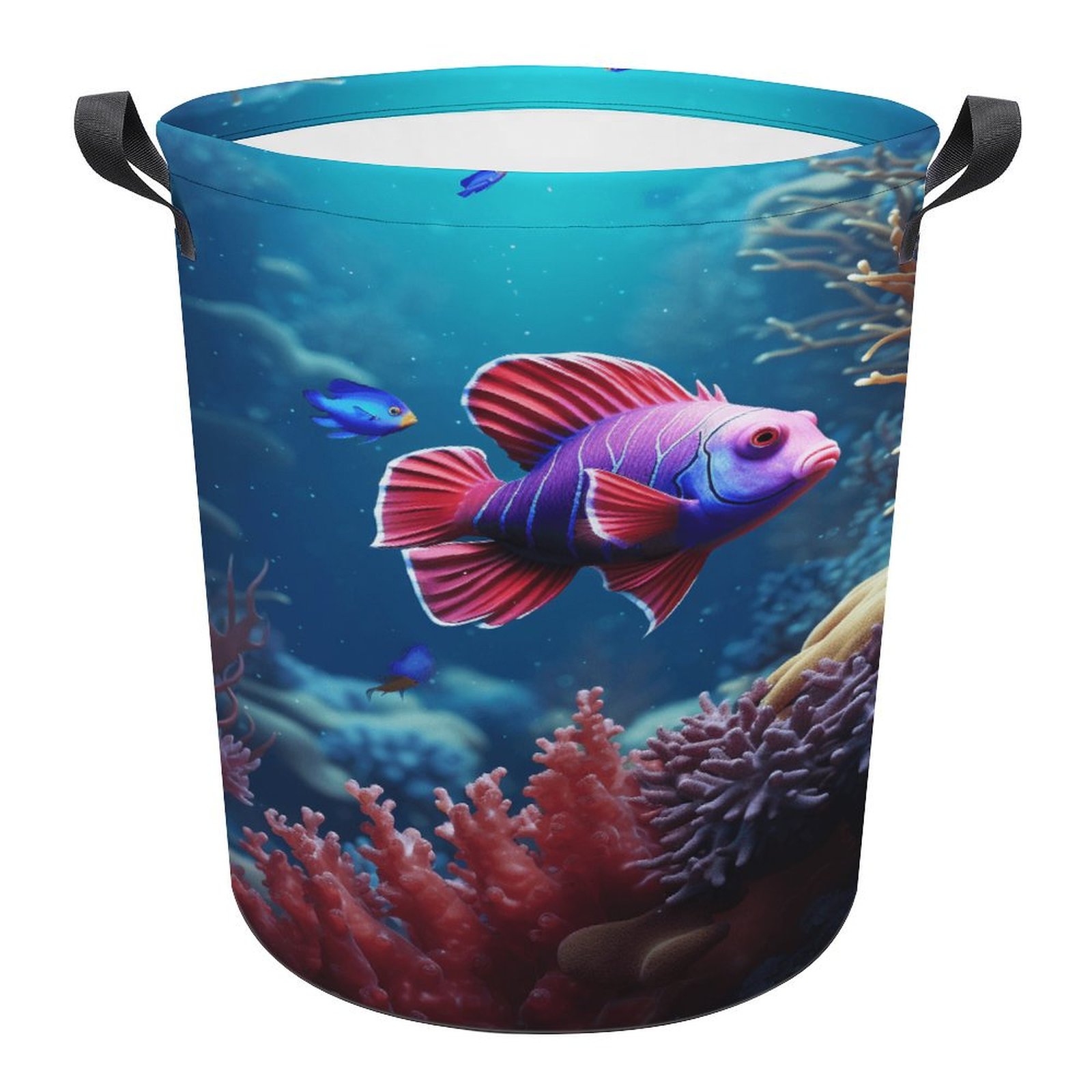 Marine Life Fish Print Foldable Laundry Basket for Clothes Storage ...