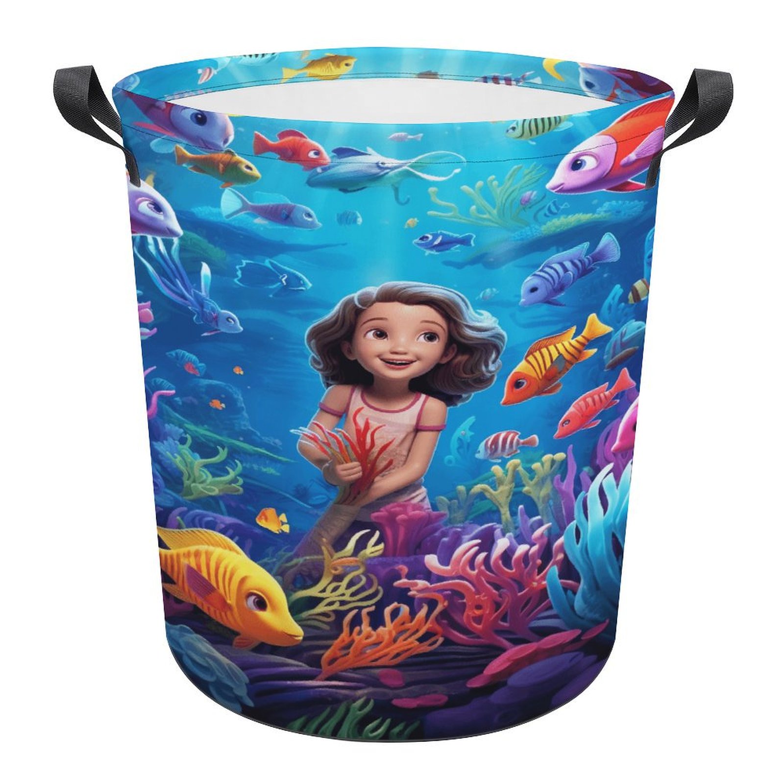 Marine Life Fish Print Foldable Laundry Basket for Clothes Storage ...